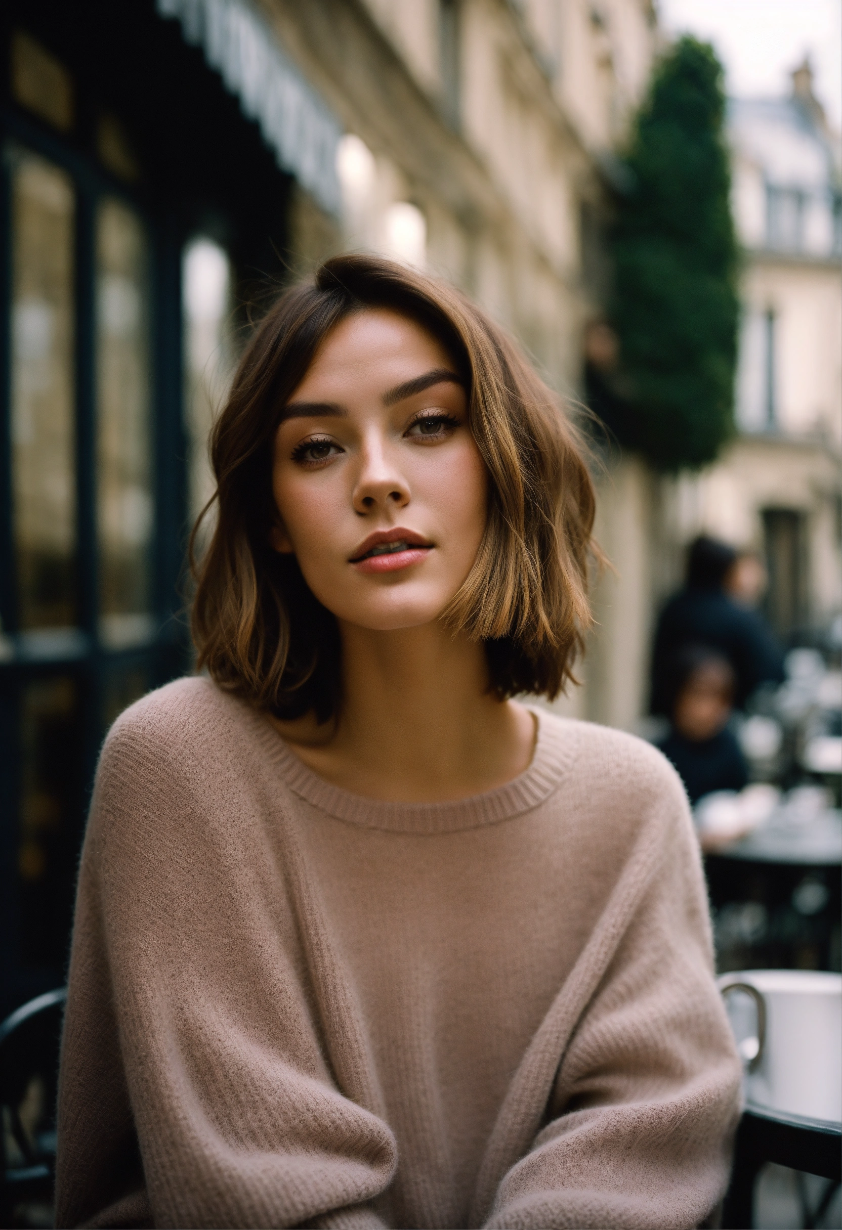 Lexica - Portrait of a beautiful French fashion model with bob-cut hair ...