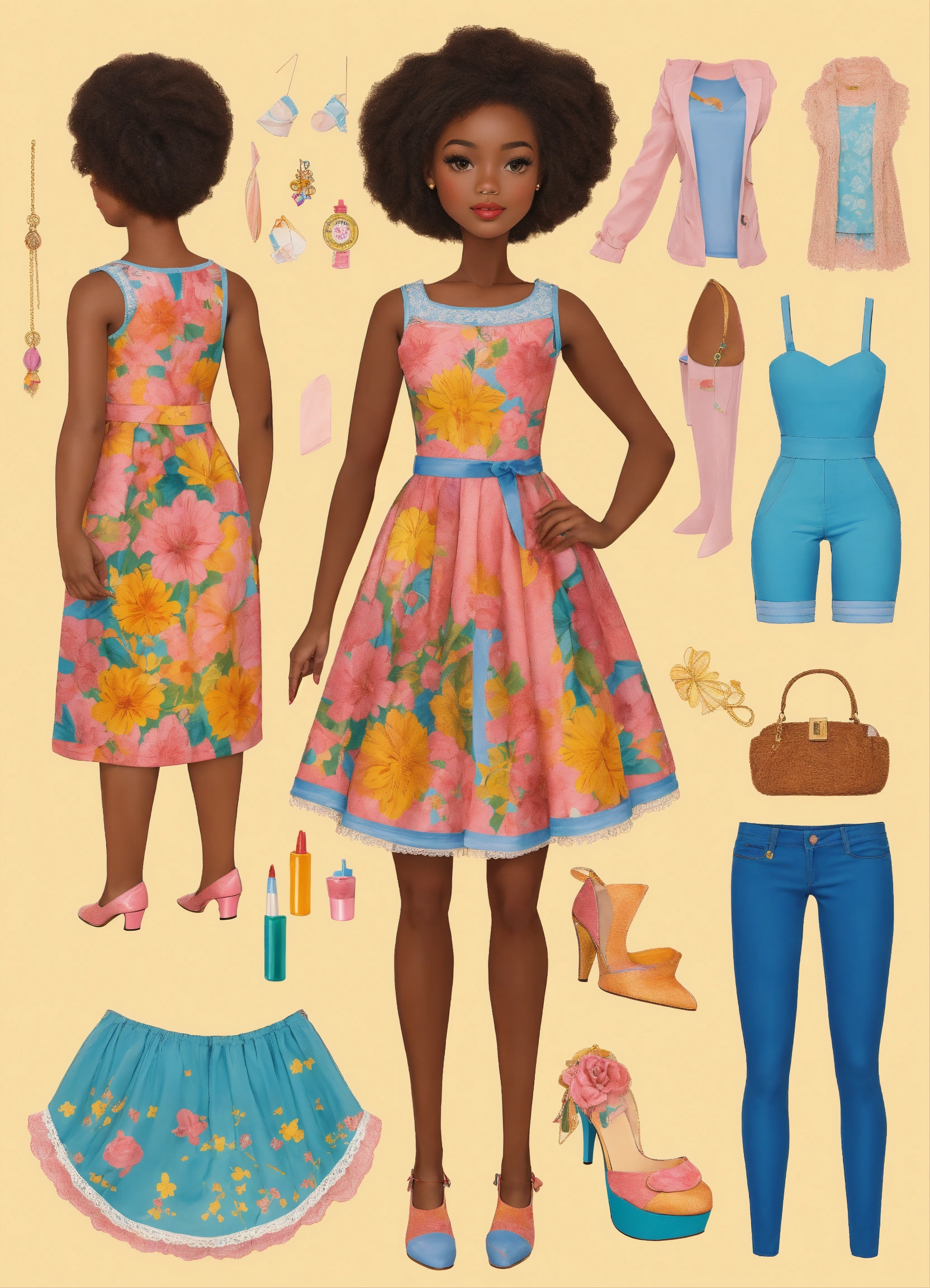 Lexica - Paper doll style, beautiful black American girl, full body ...