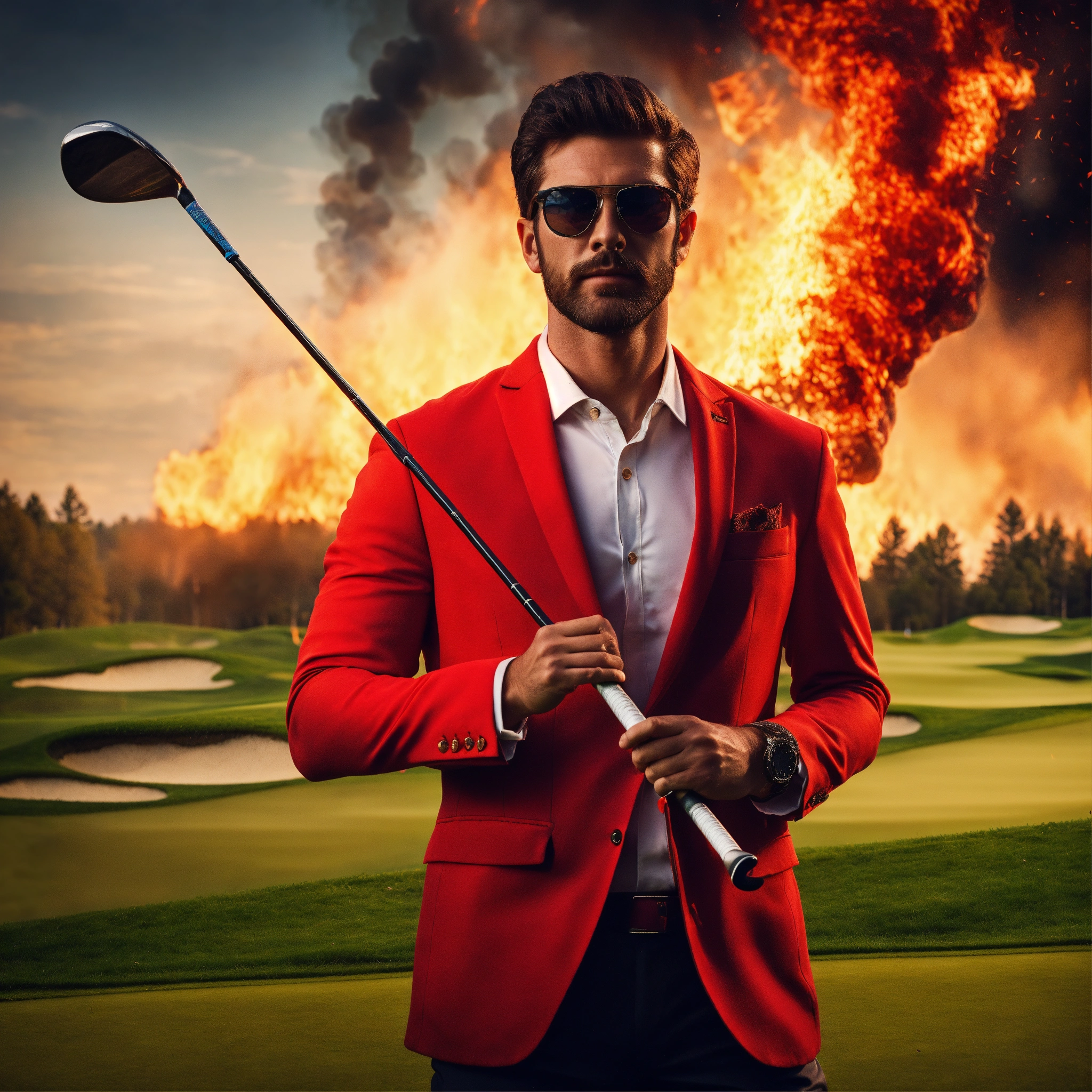 Lexica - 4k hd ultra realistic handsome man red blazer, sunglasses ...
