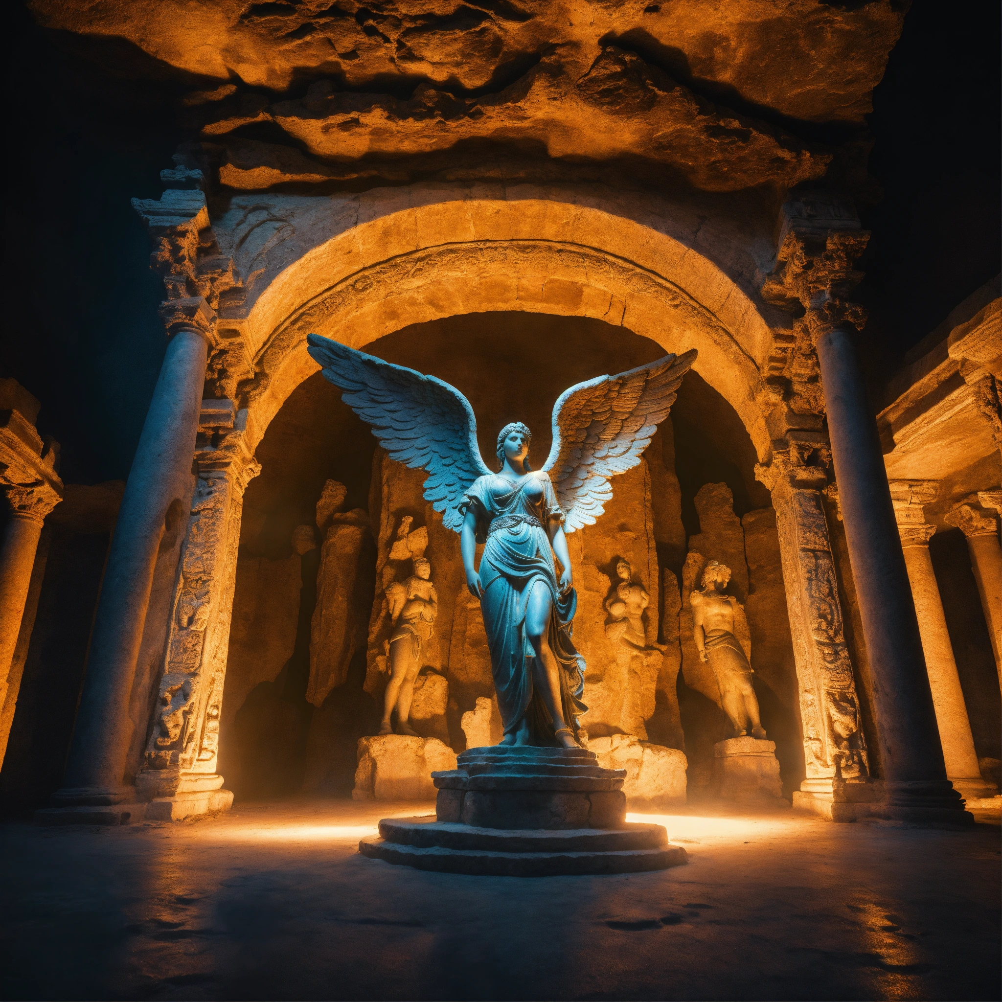 Lexica - Colossal angel statue on the bottom of a deep ornamented ...