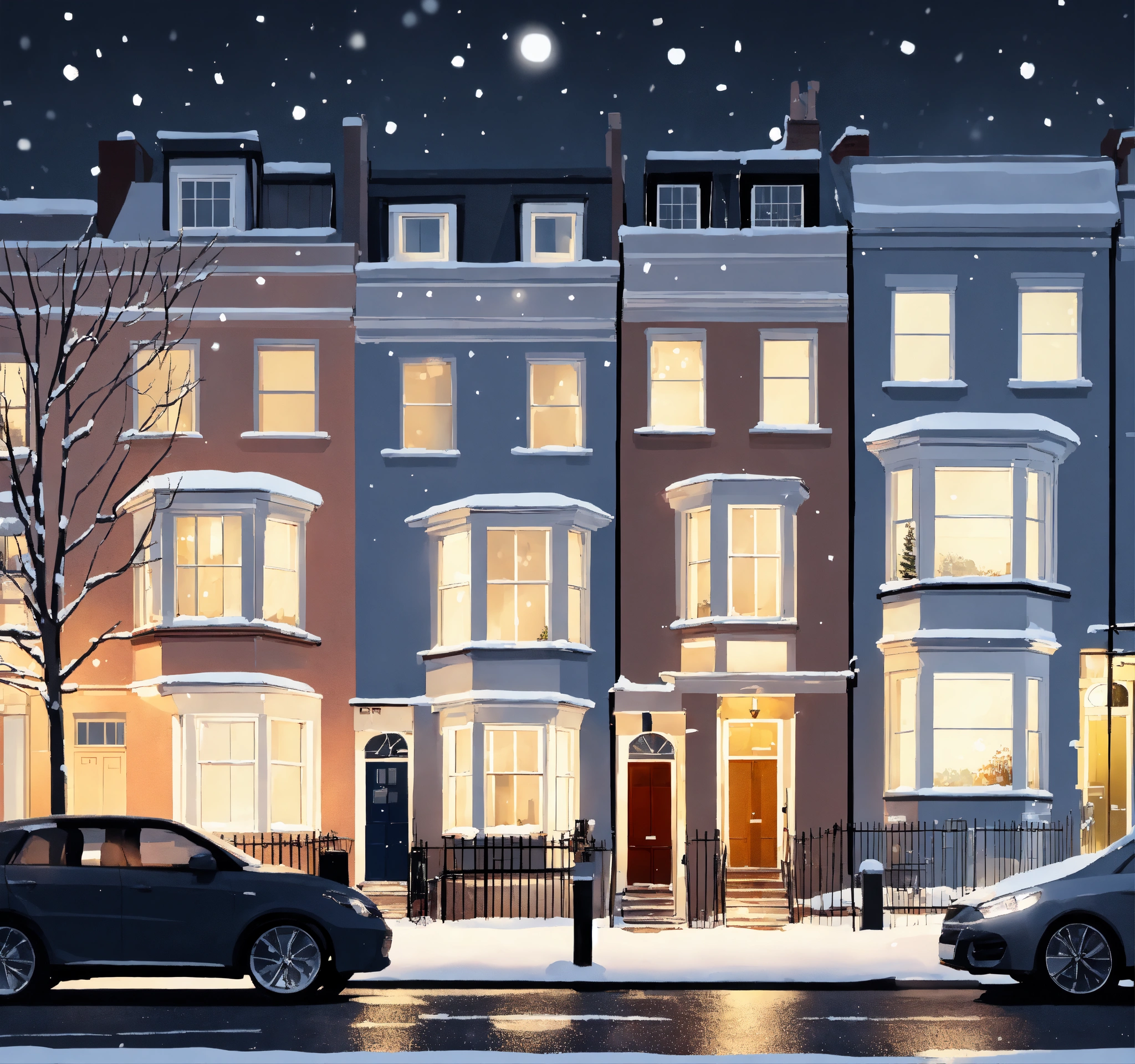 Lexica - Realistic illustration of five houses on a Notting Hill type ...