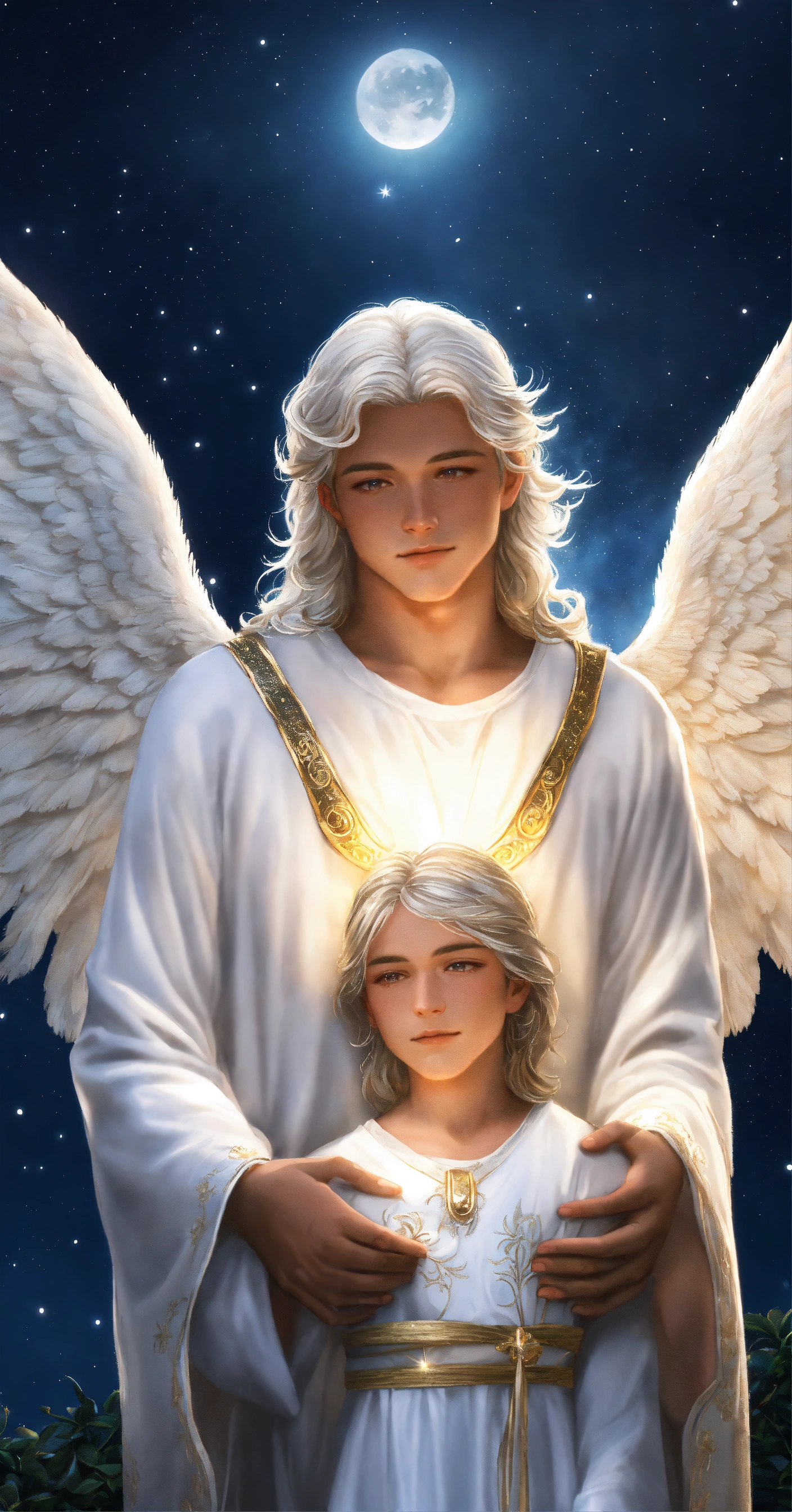 Lexica - 2 male guardian angels with detailed and luminous white angel wings. 1 male angel of 30 ...
