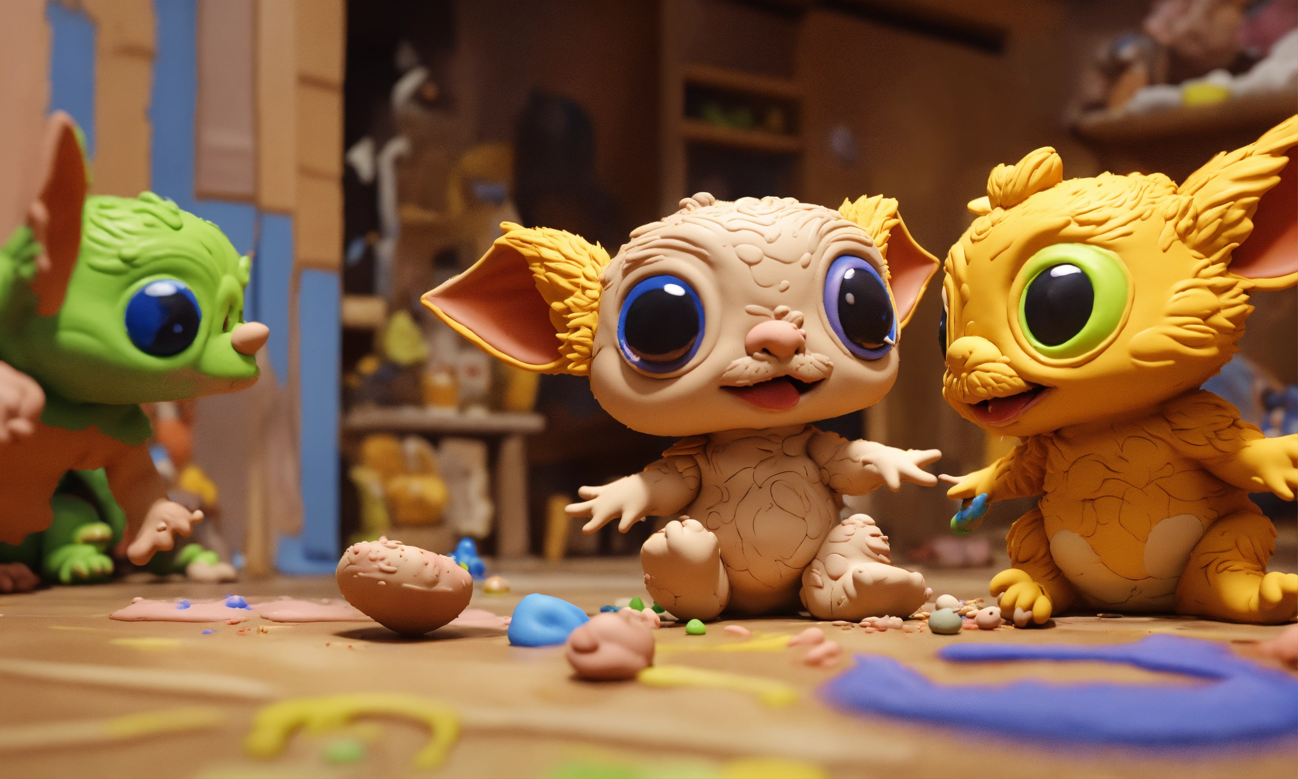 Lexica - 3d effect of cute clay many baby gremlins play around causes ...