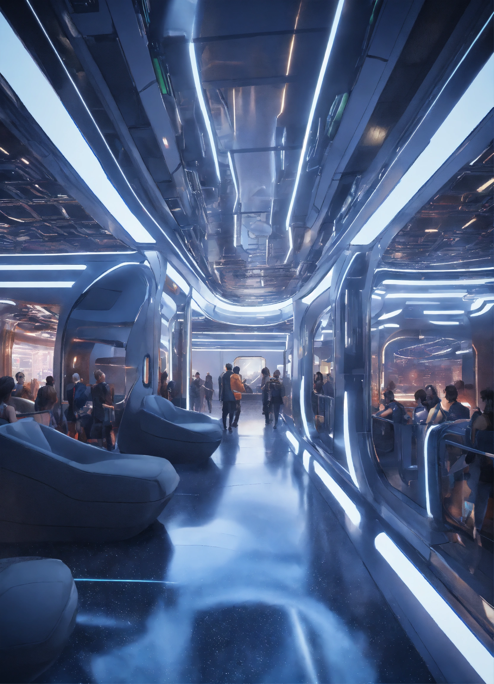 Lexica - The crowd moves mindlessly through the people movers on a ...