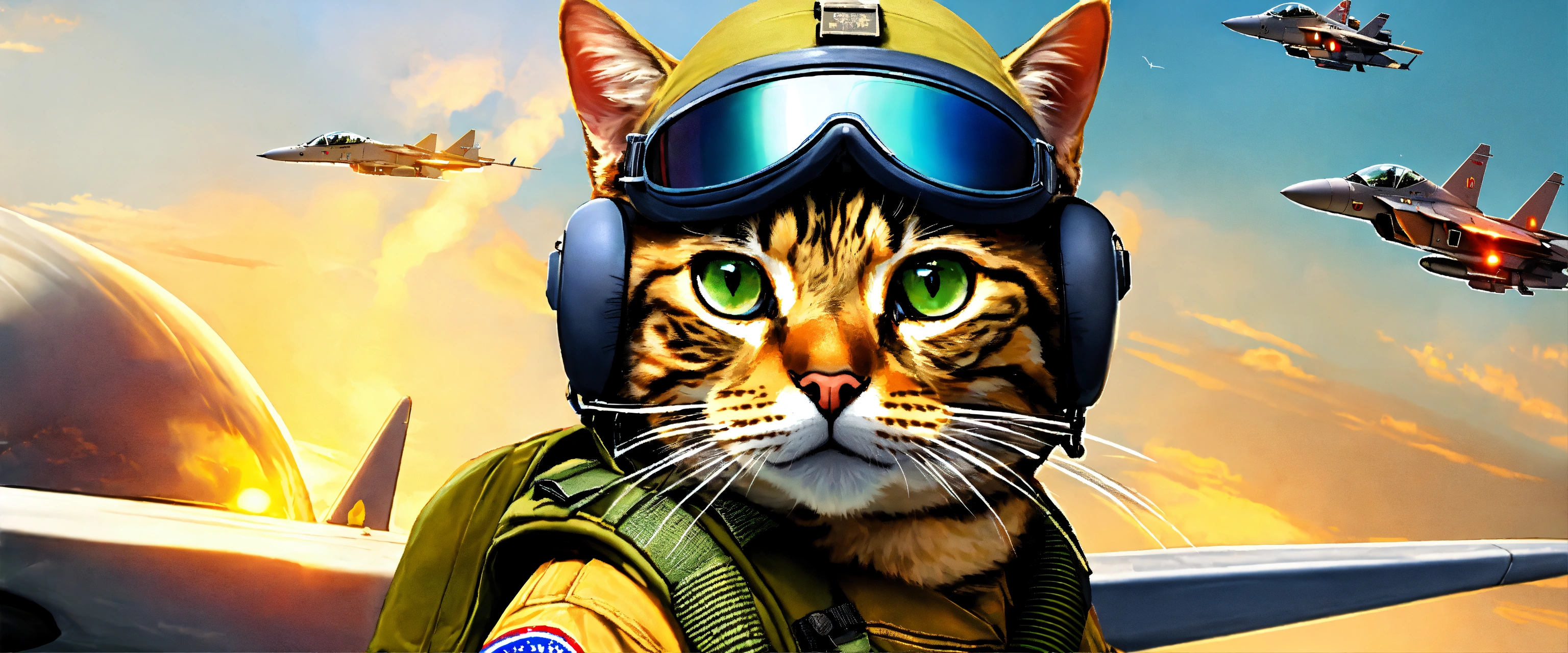 Lexica - A cute cat wearing sun glass and military airforce helmet and ...