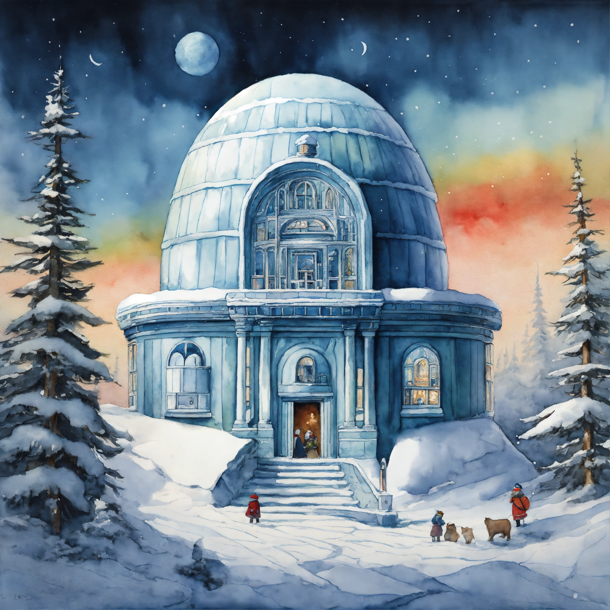 Lexica - A watercolor painting depicting an intricately detailed igloo ...