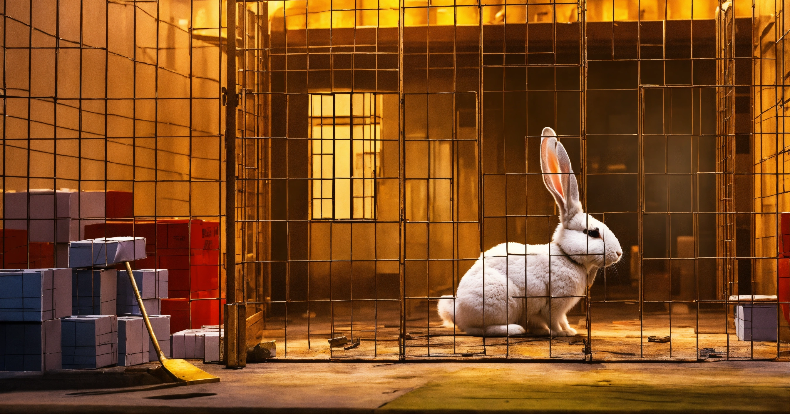 Lexica - Jail, a rabbit in the color of a zebra breaks glass boxes with ...