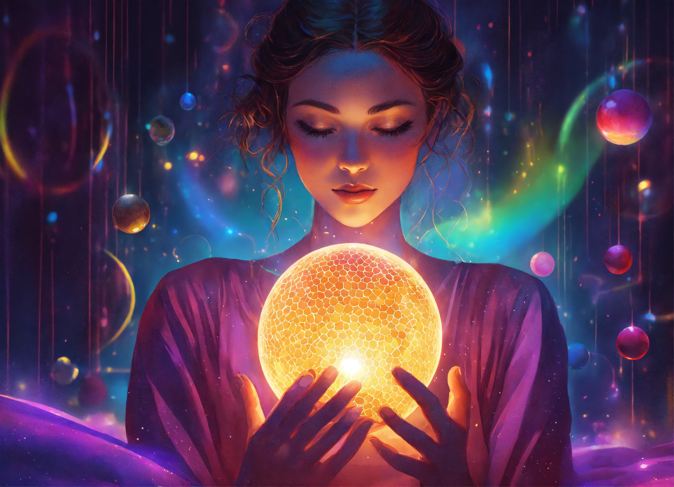 Lexica - Illustration of a woman cupping with her hands a glowing orb ...