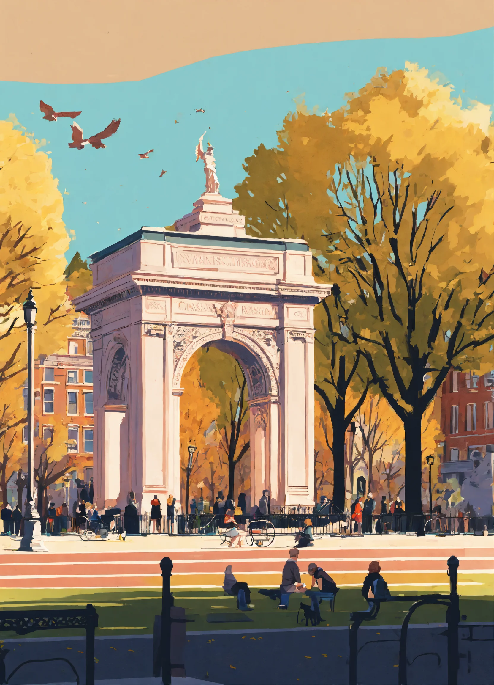 Lexica - Illustration of Washington Square Park in the style of ...