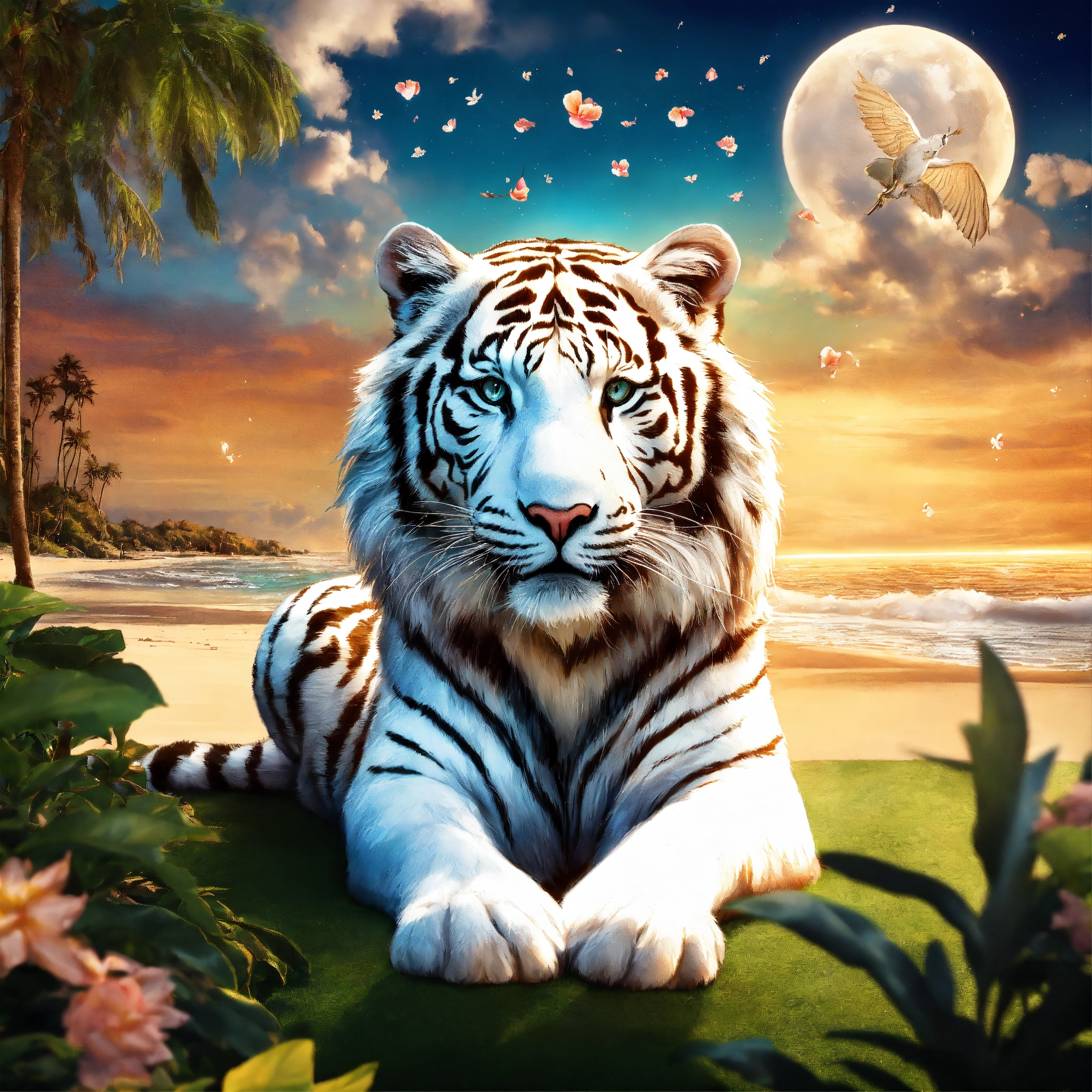 Lexica - Image. illustrate a white tiger in a yoga position on coconut ...
