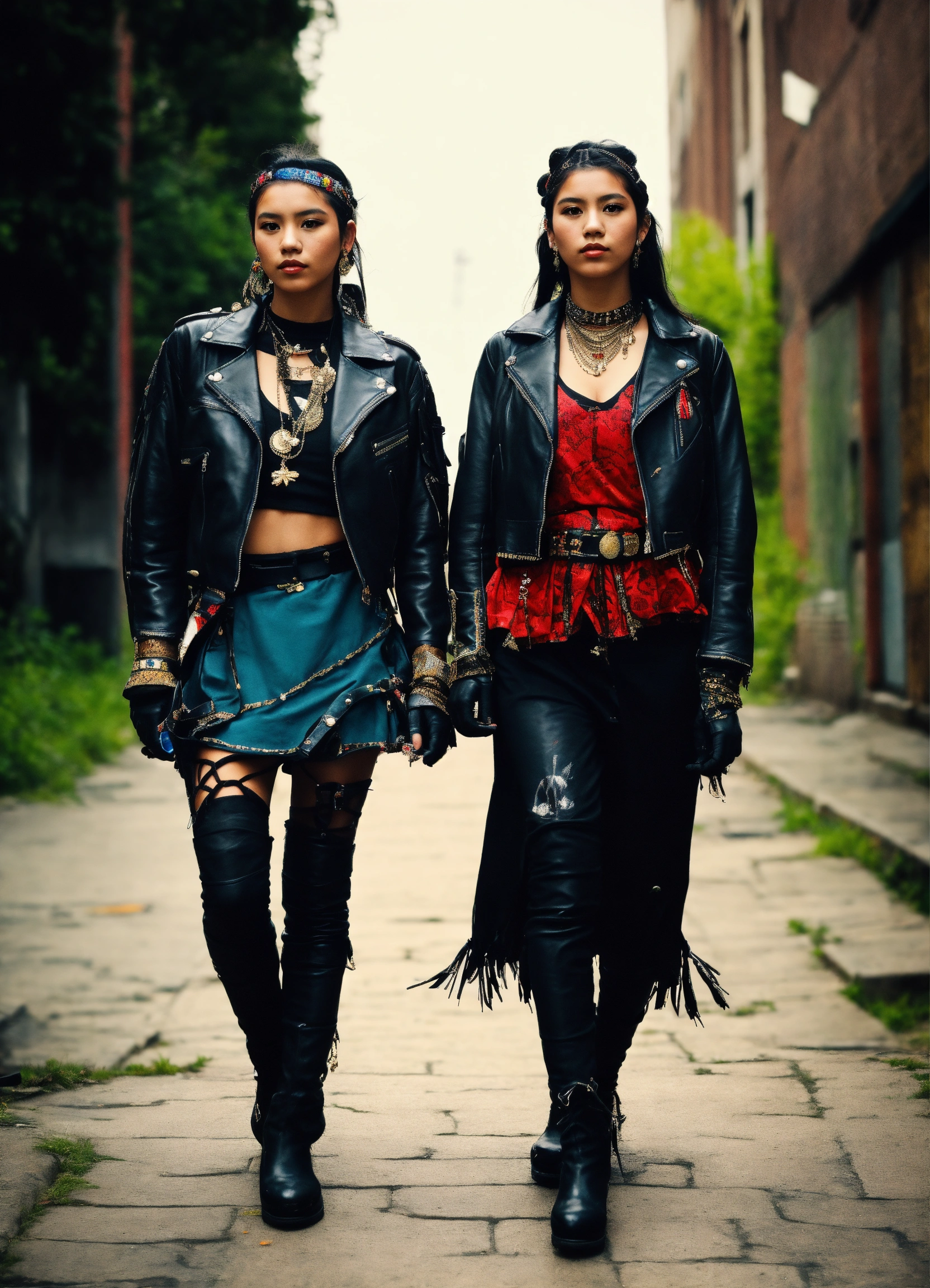 Lexica - Two 20 year old native punk girls wearing a black leather ...
