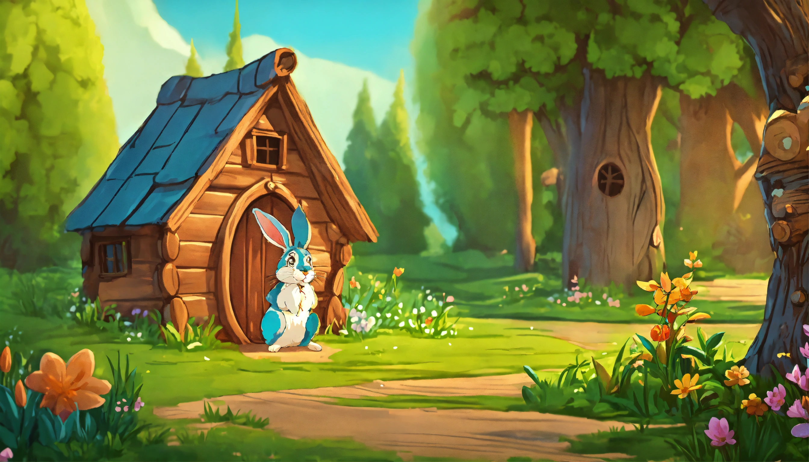 Lexica - Cartoon style upset crying hare in the spring magical forest ...