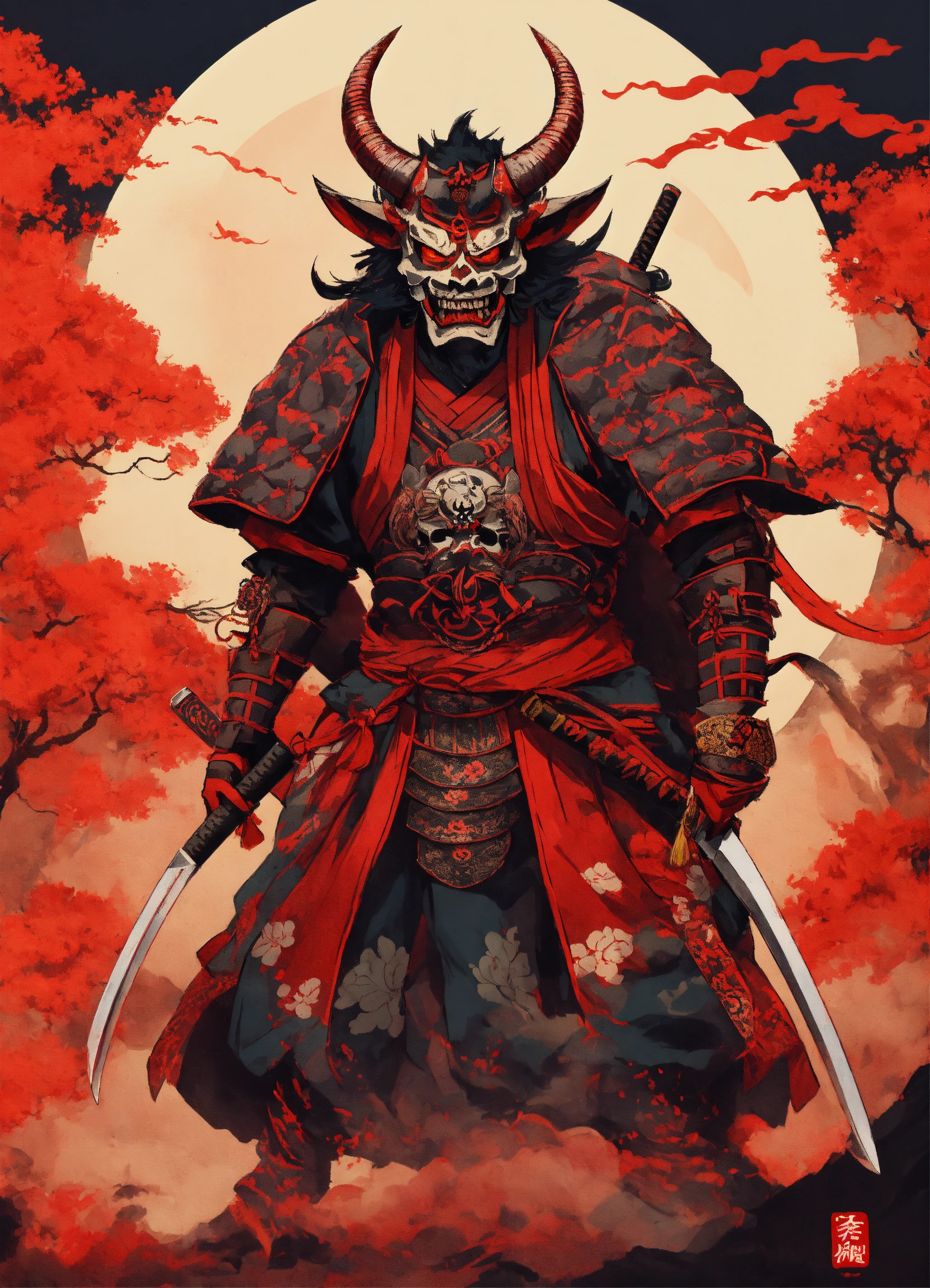 Lexica - Illustration of a demon with two swords and a skull, demon ...