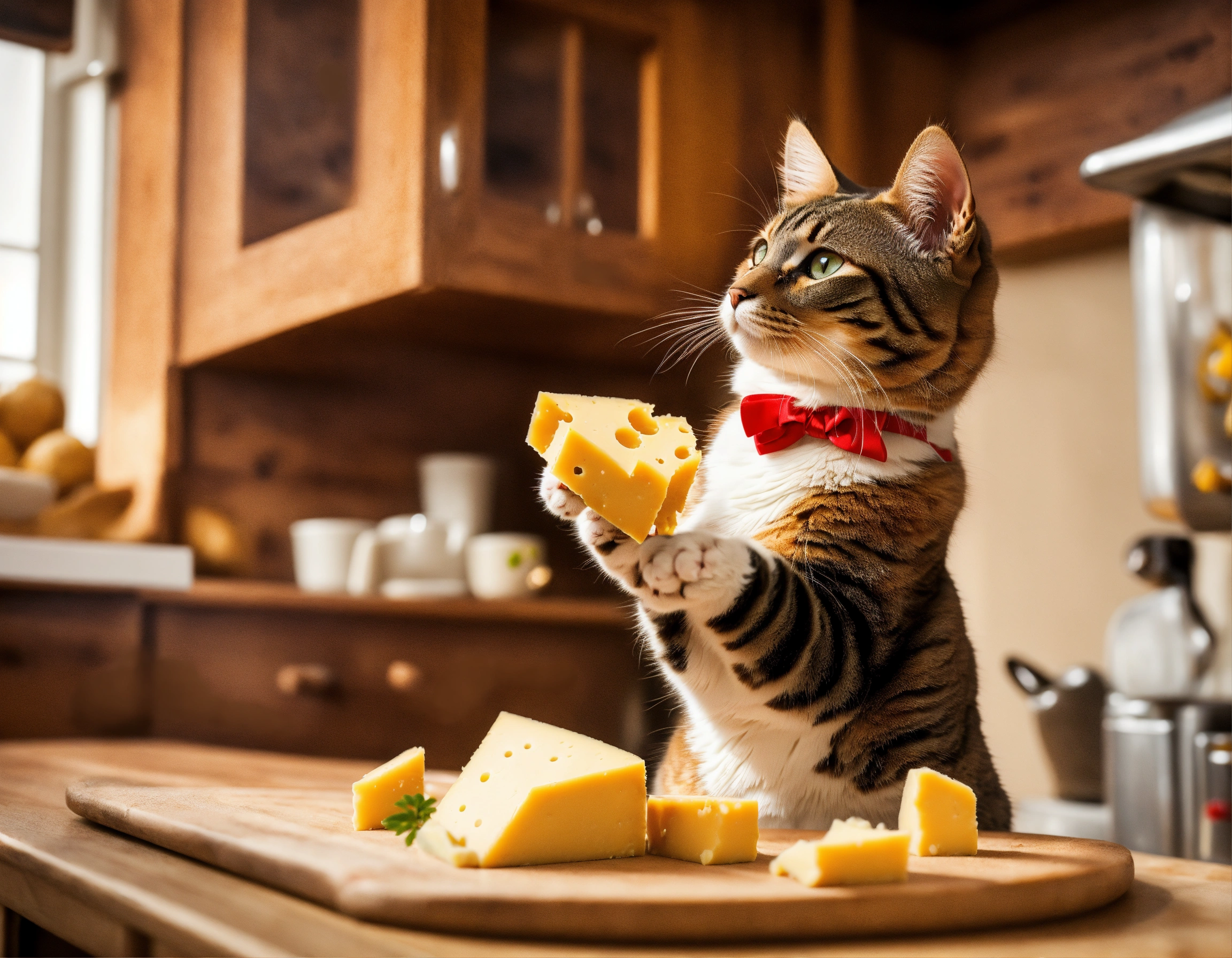 Lexica - Cute cat eating cheese in the kitchen
