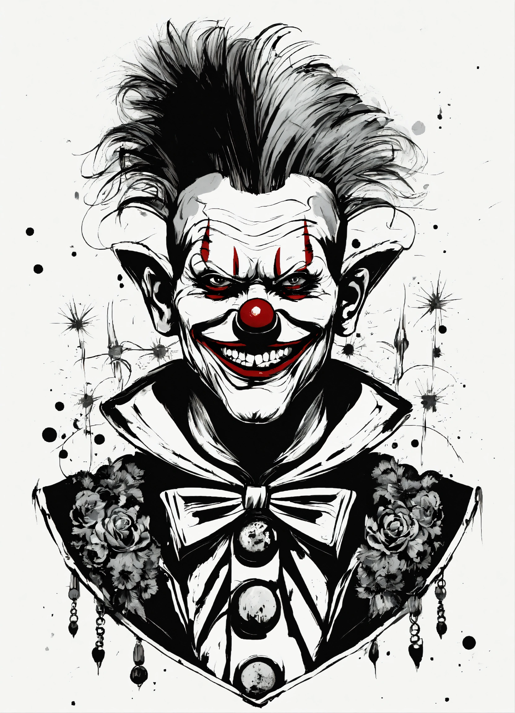 Lexica - Clown punk, black and white, white background, no background ...