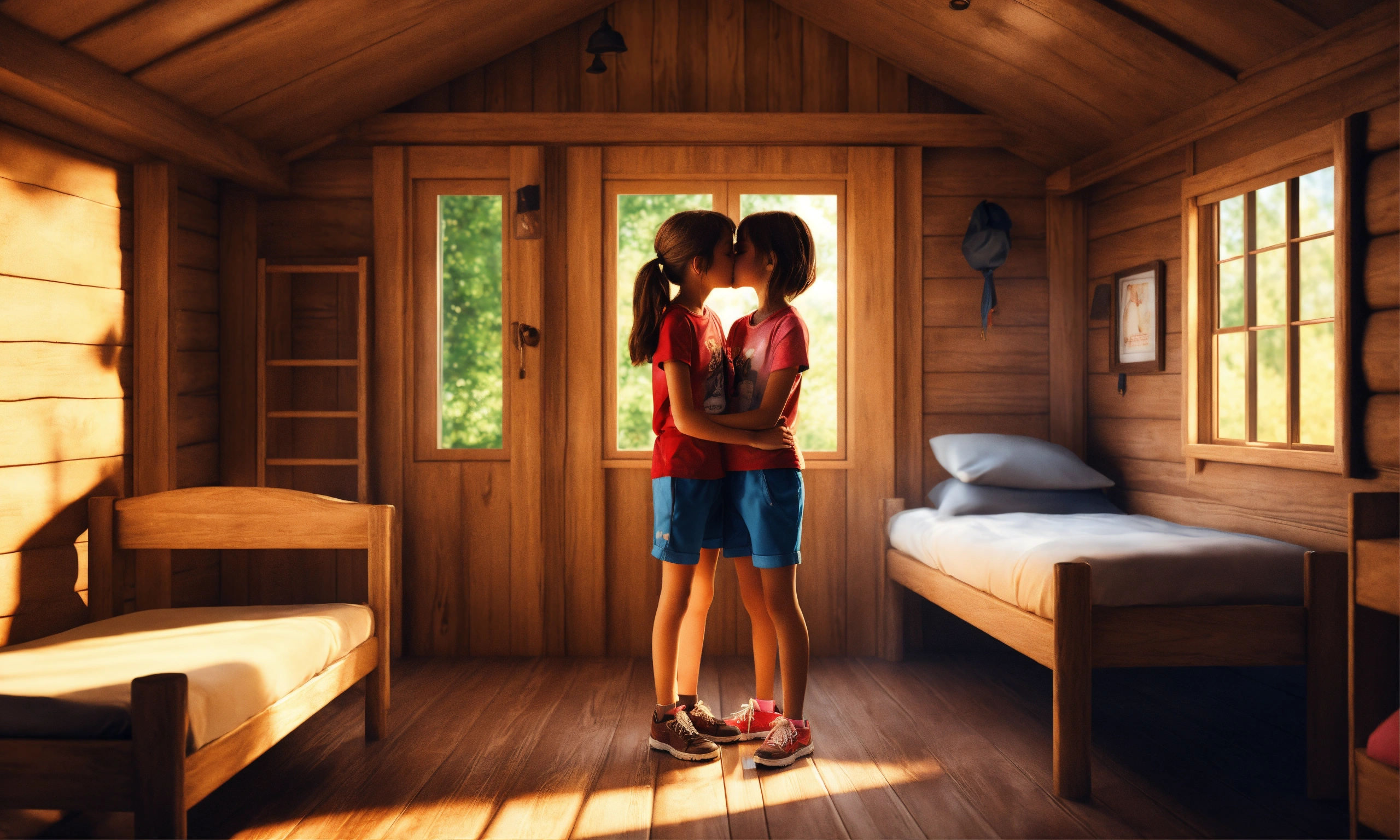 Lexica - Two 10-year-old sisters hug and kiss each other inside a ...