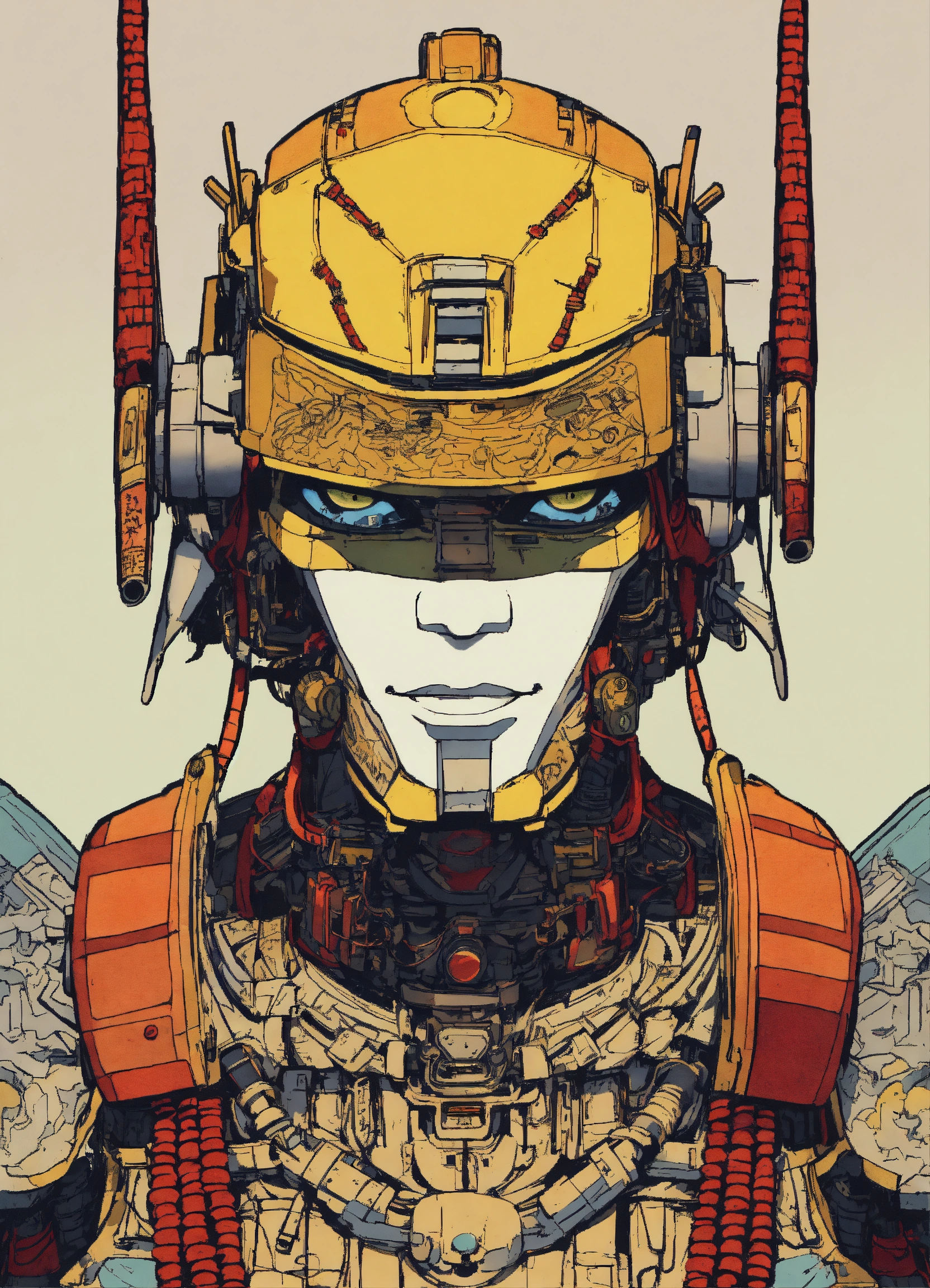 Lexica - Detailed pen and ink illustration of a samurai robot cyborg ...