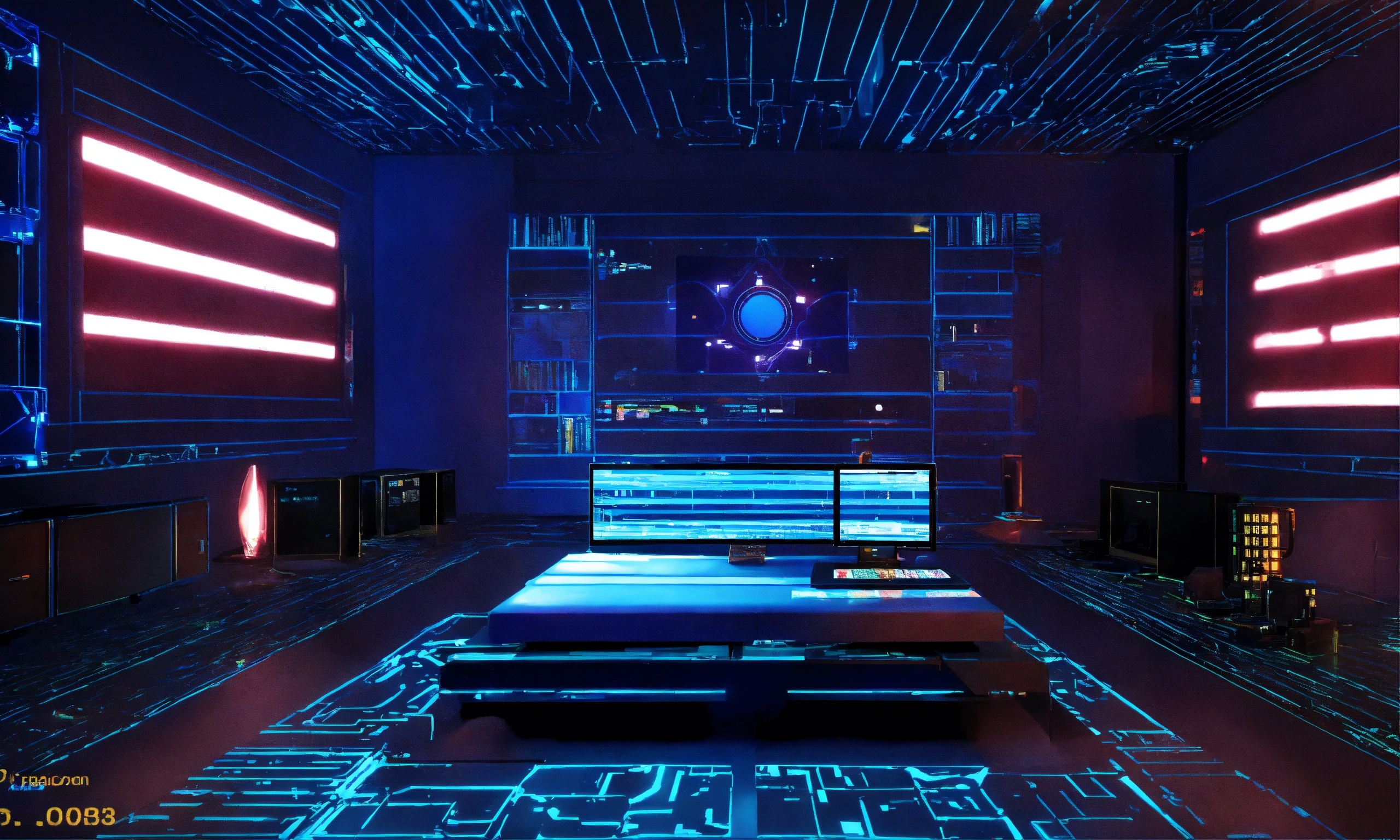 Lexica - Blue wallpaper 4 hackers in futuristic room hacking on ...