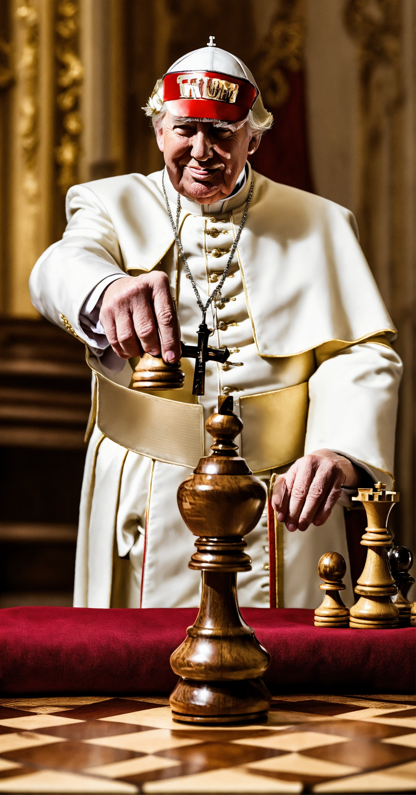 Lexica - Trump holding a chess bishop piece of the pope