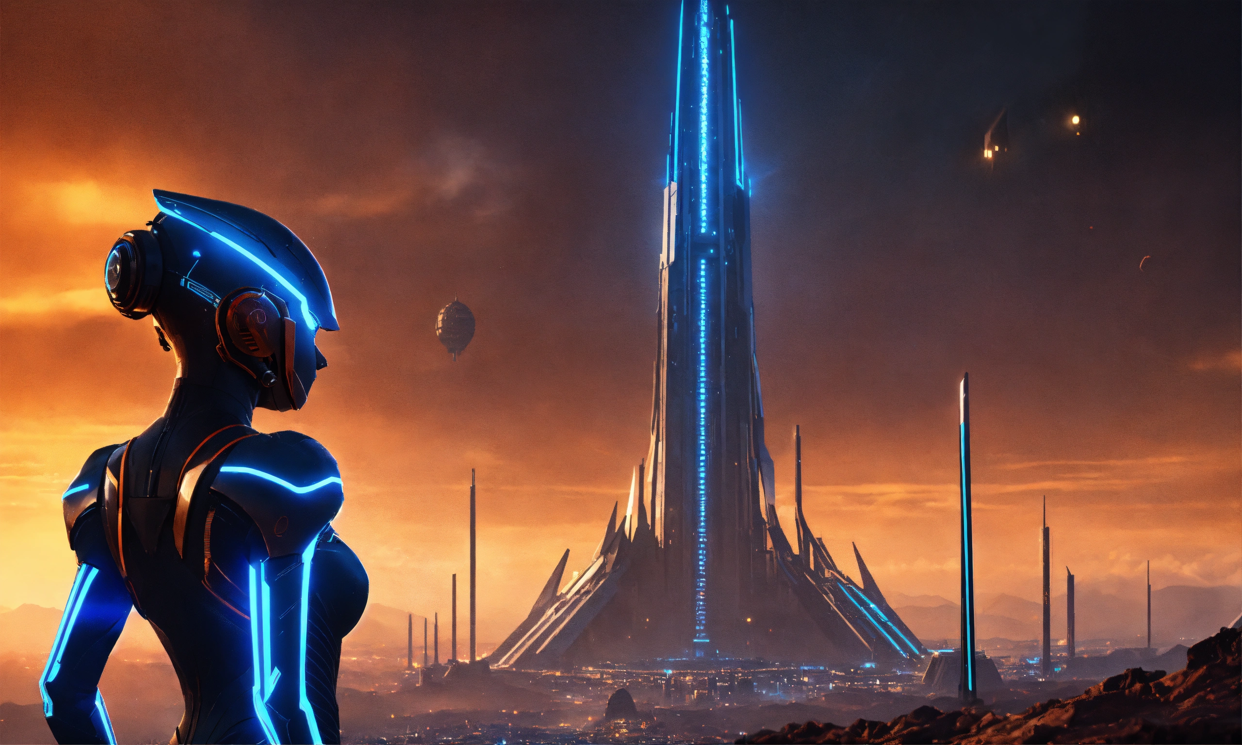 Lexica - Wide shot of the back of a female super spy wearing a tight ...