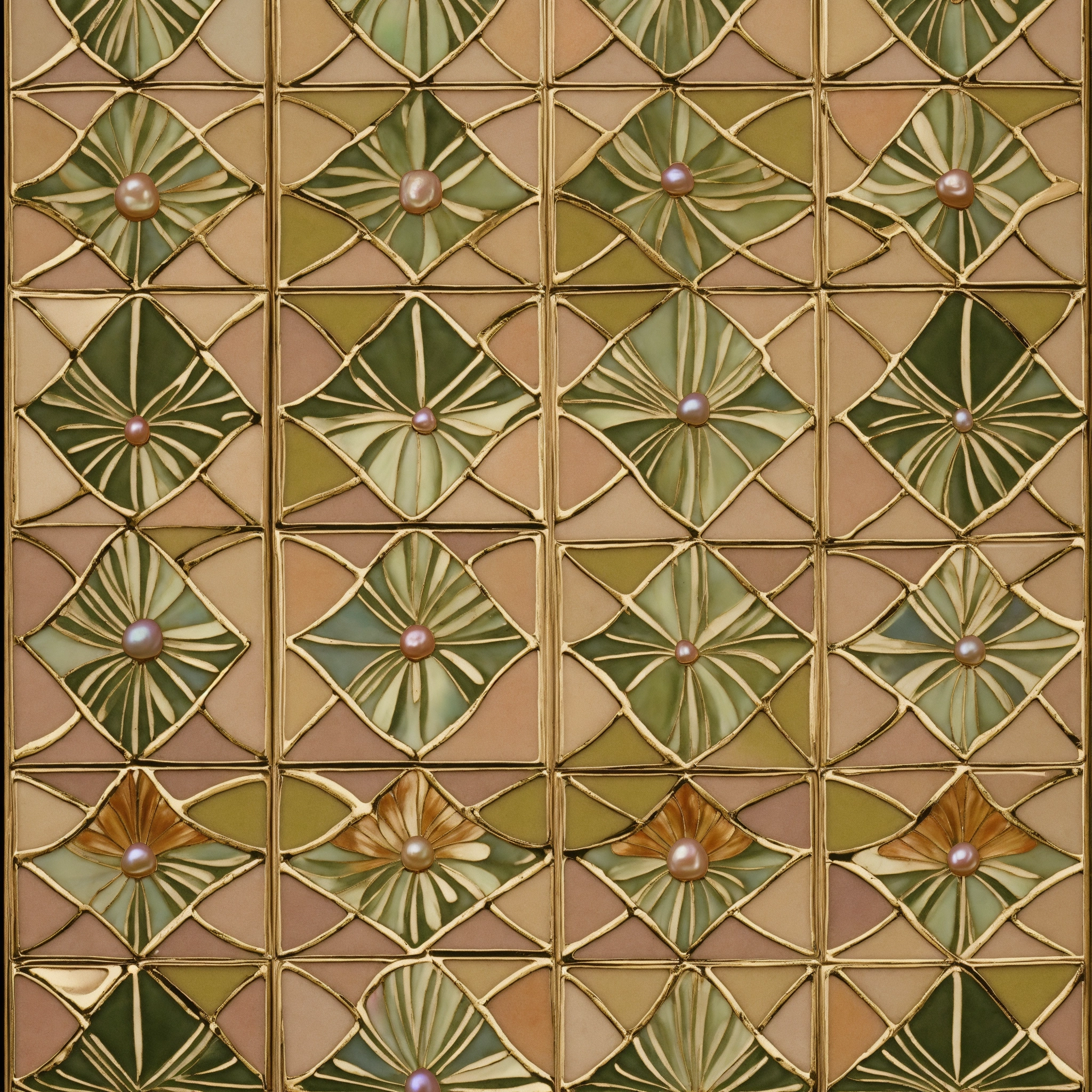 Lexica - Floral print, tiled motif, freshwater pearl, shiny, art deco