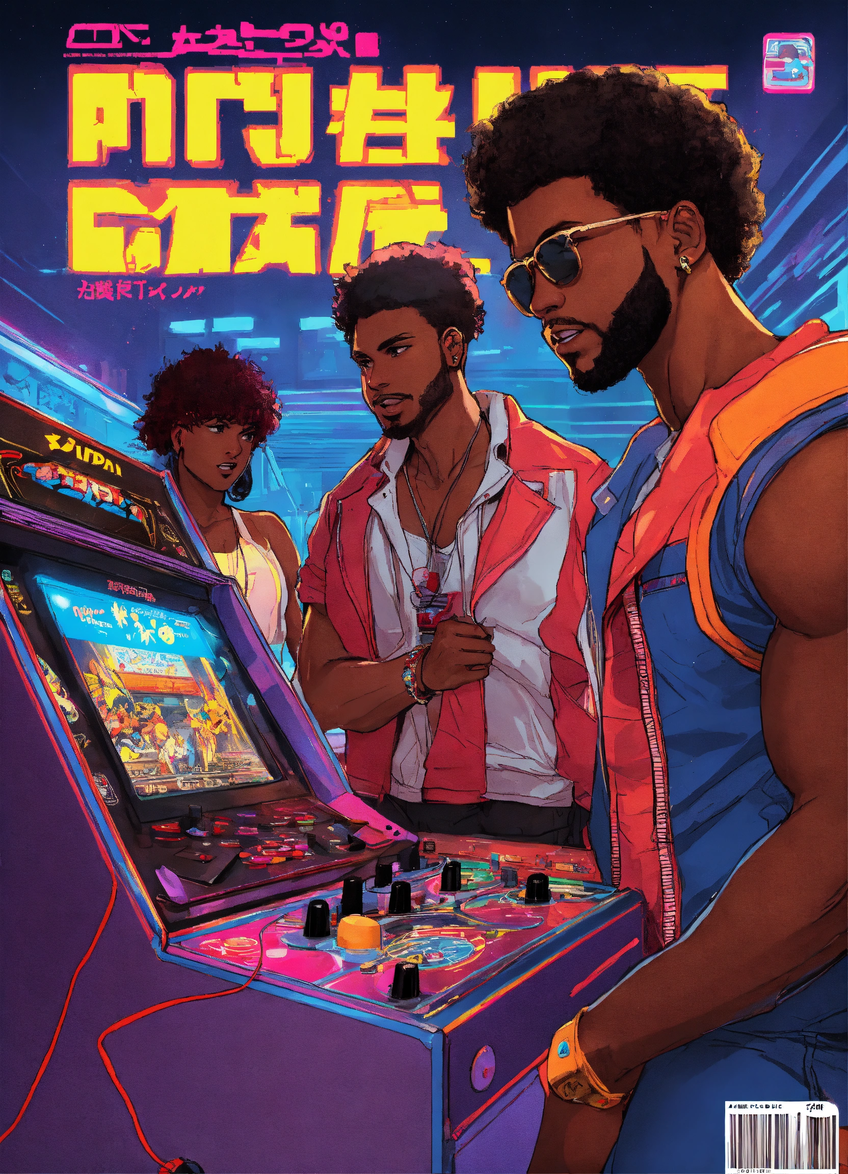 Lexica - 80s arcade black characters making music mpc manga cover