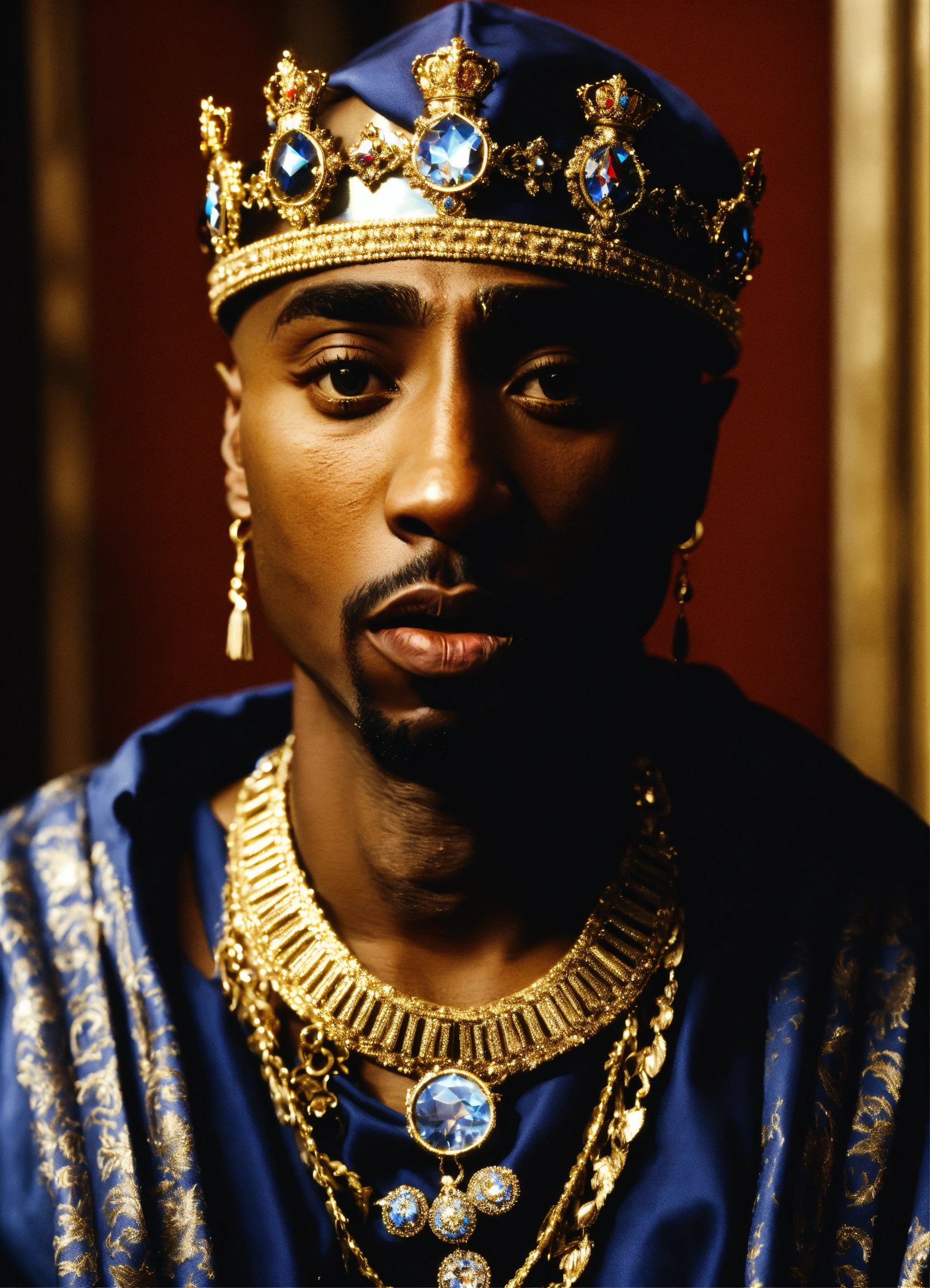 Lexica - Tupac Shakur wearing a royal Roman coronet portraying Julius ...