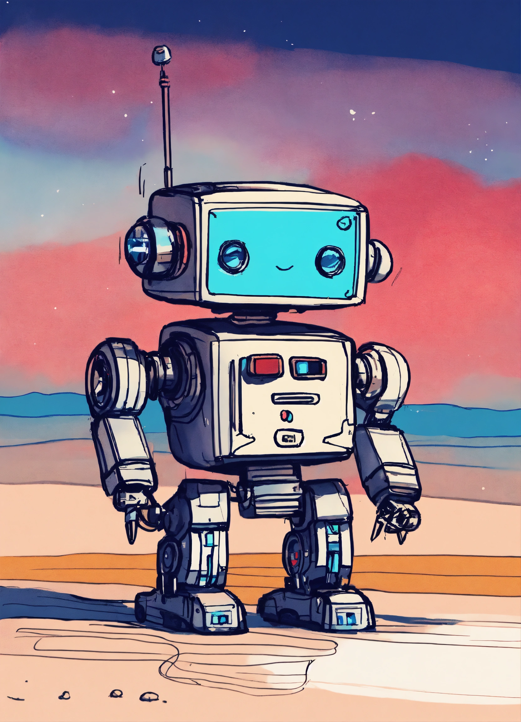 Lexica - Minimalist painting of sci-fi cute robot design in the style ...