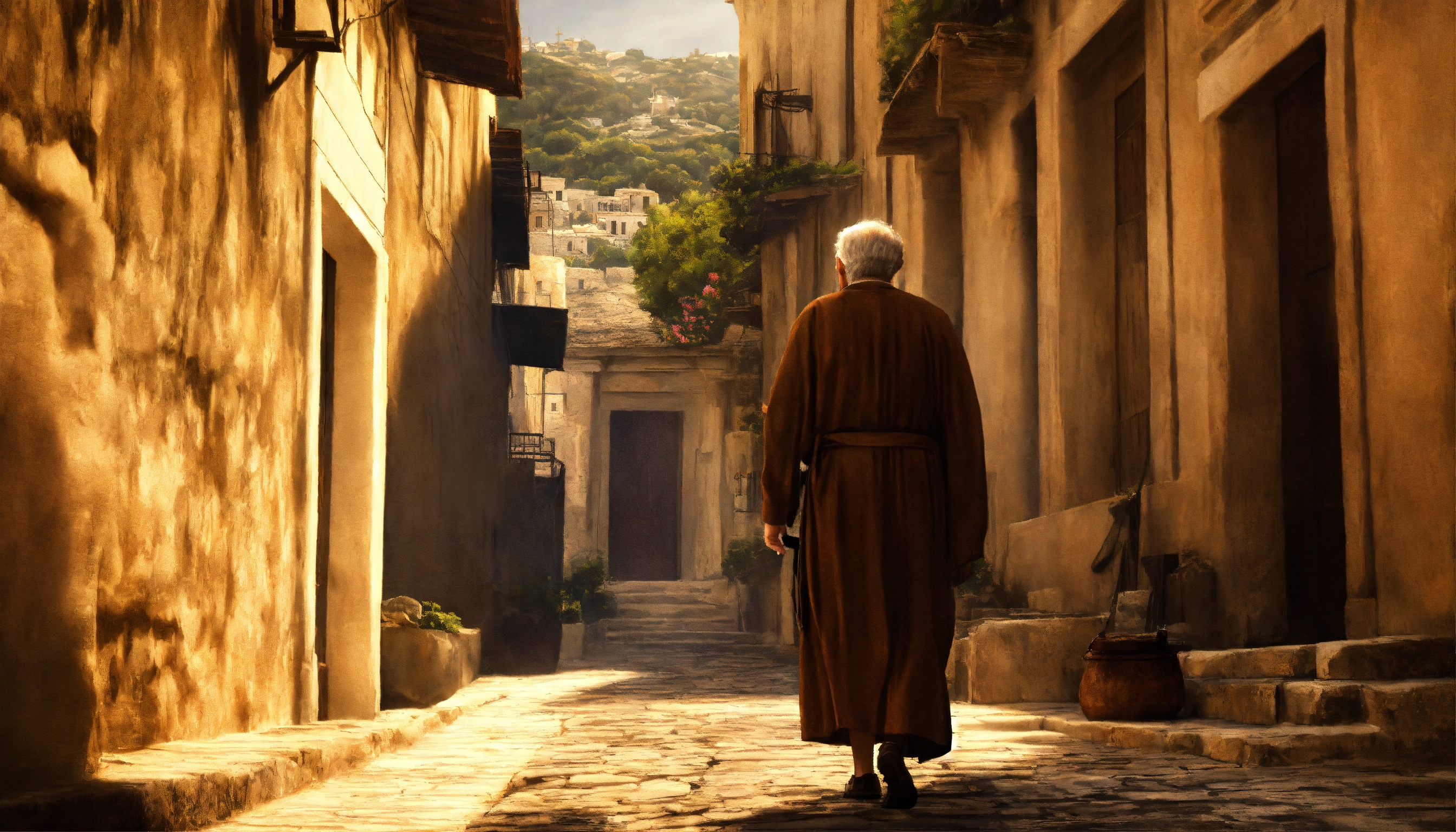 Lexica - "Old man walking in the ancient streets of greece,facing back ...