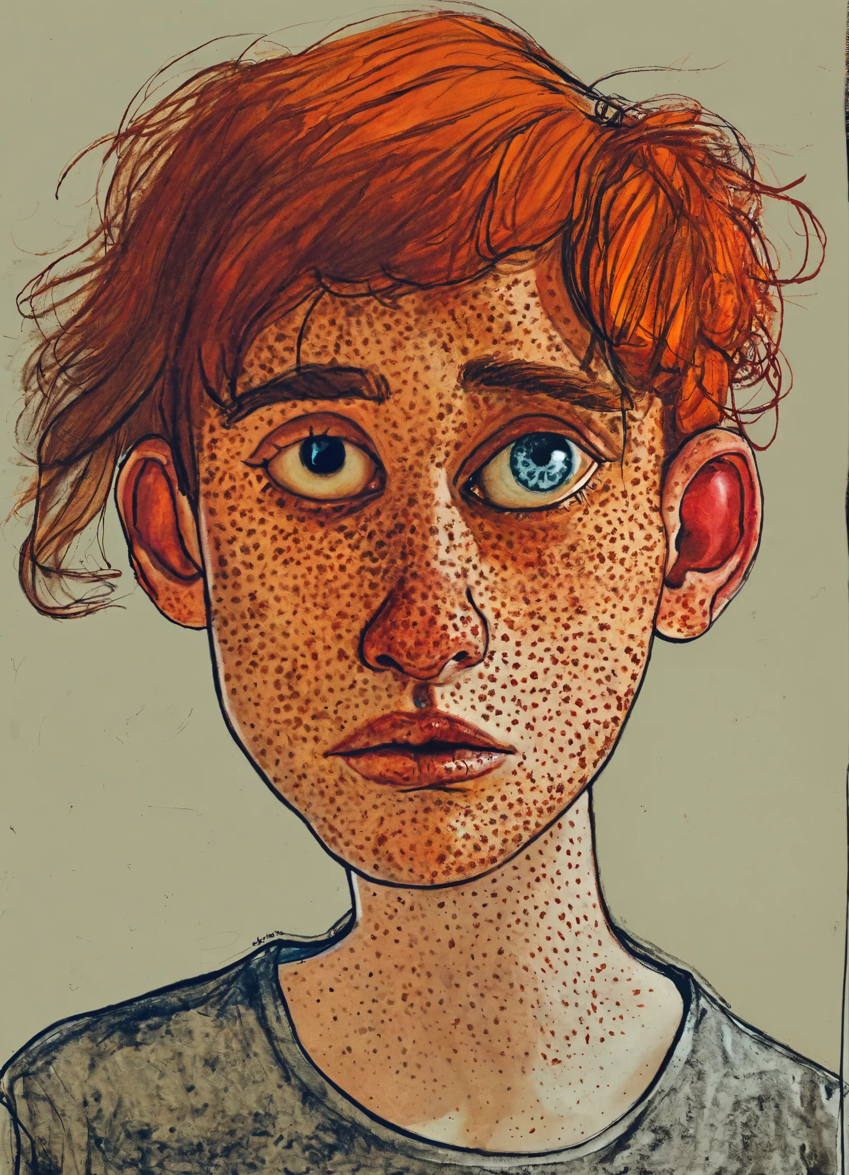 Lexica - Self portrait, drawing, cartoony, weird, freckles