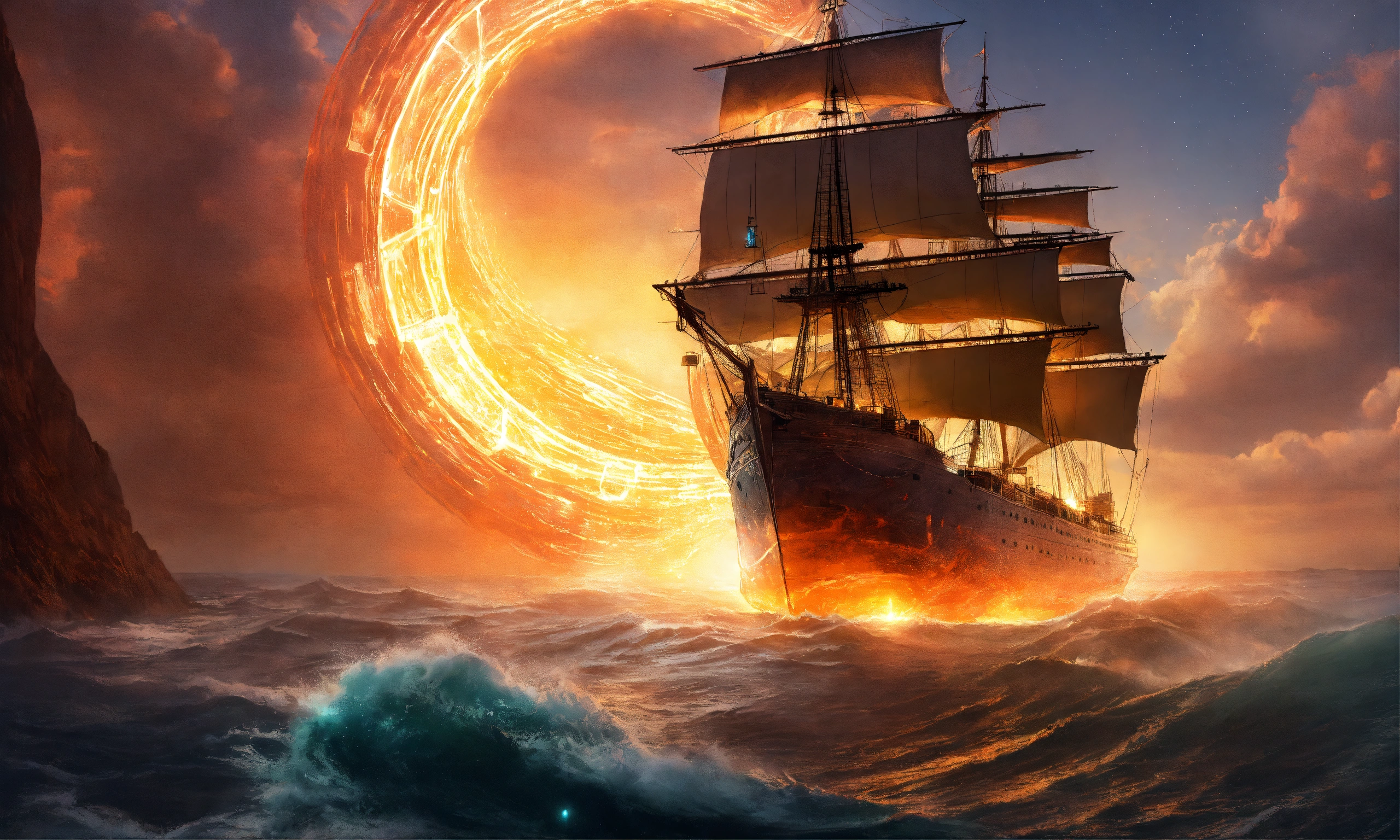 Lexica - Ship in brave sea disappearing into an interdimensional energy ...