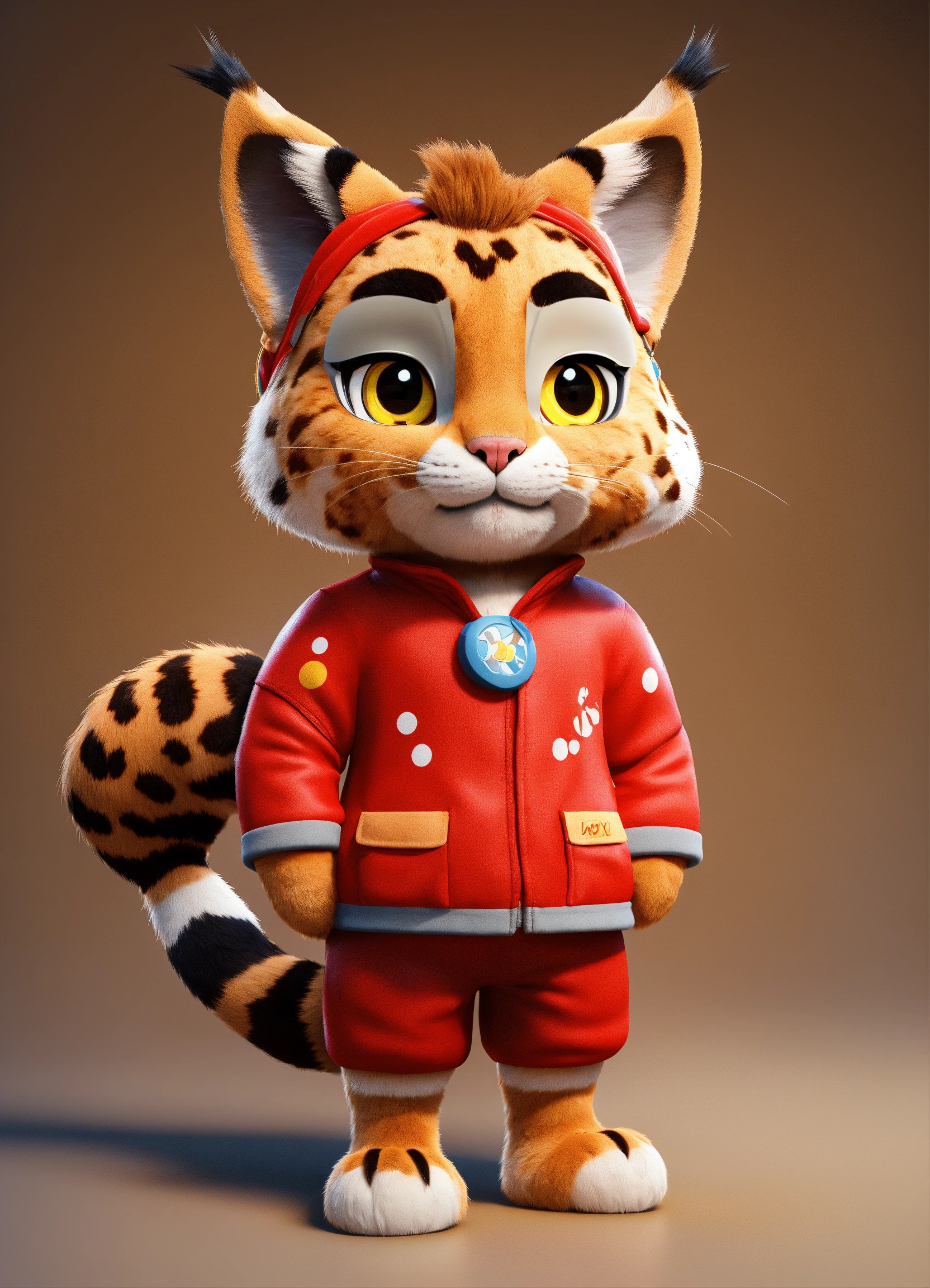 Lexica - Lynx female cat as a mascott, standing straight, wearing red ...