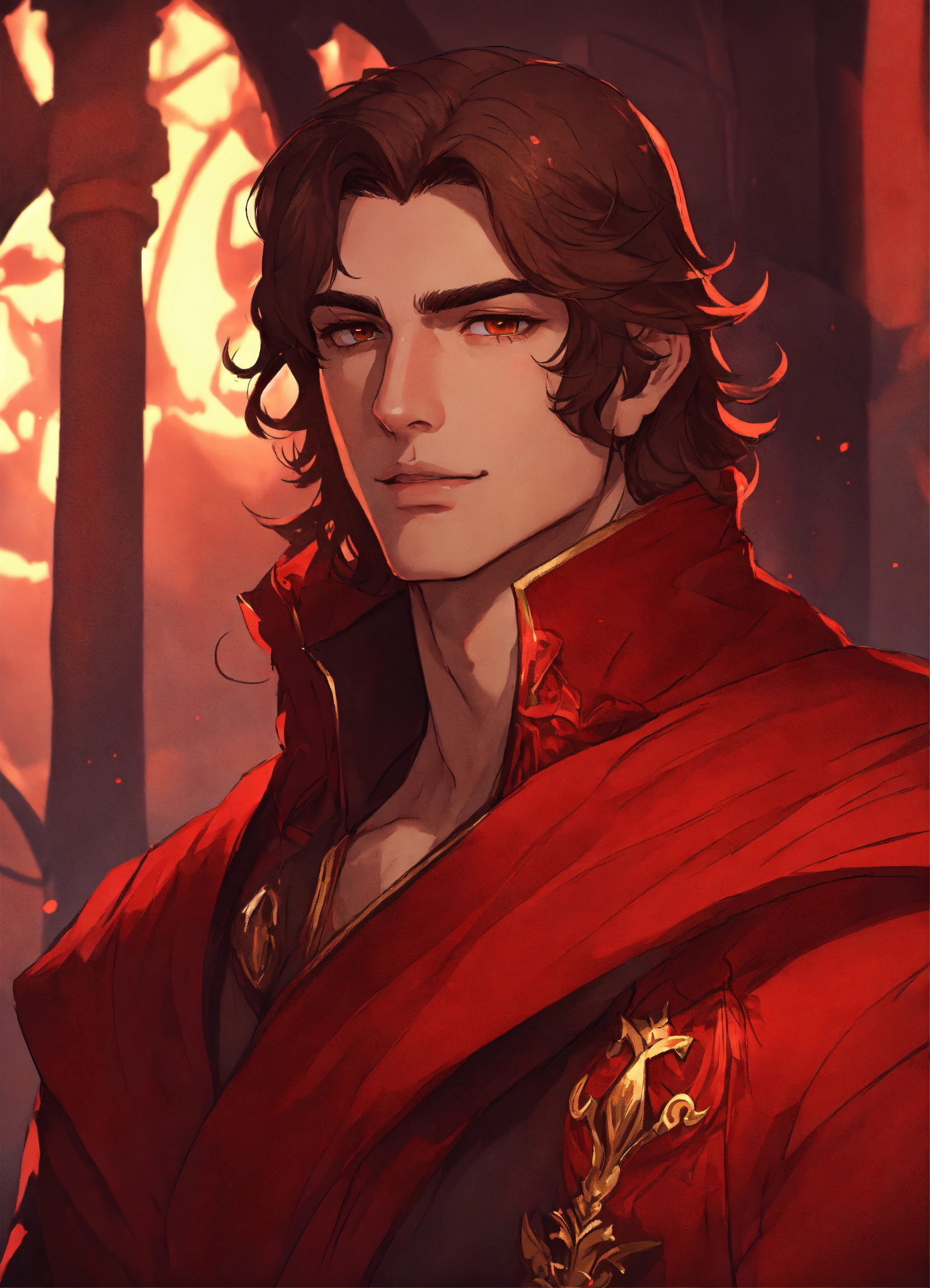 Lexica - A handsome and charming man wearing red clothing with brown ...