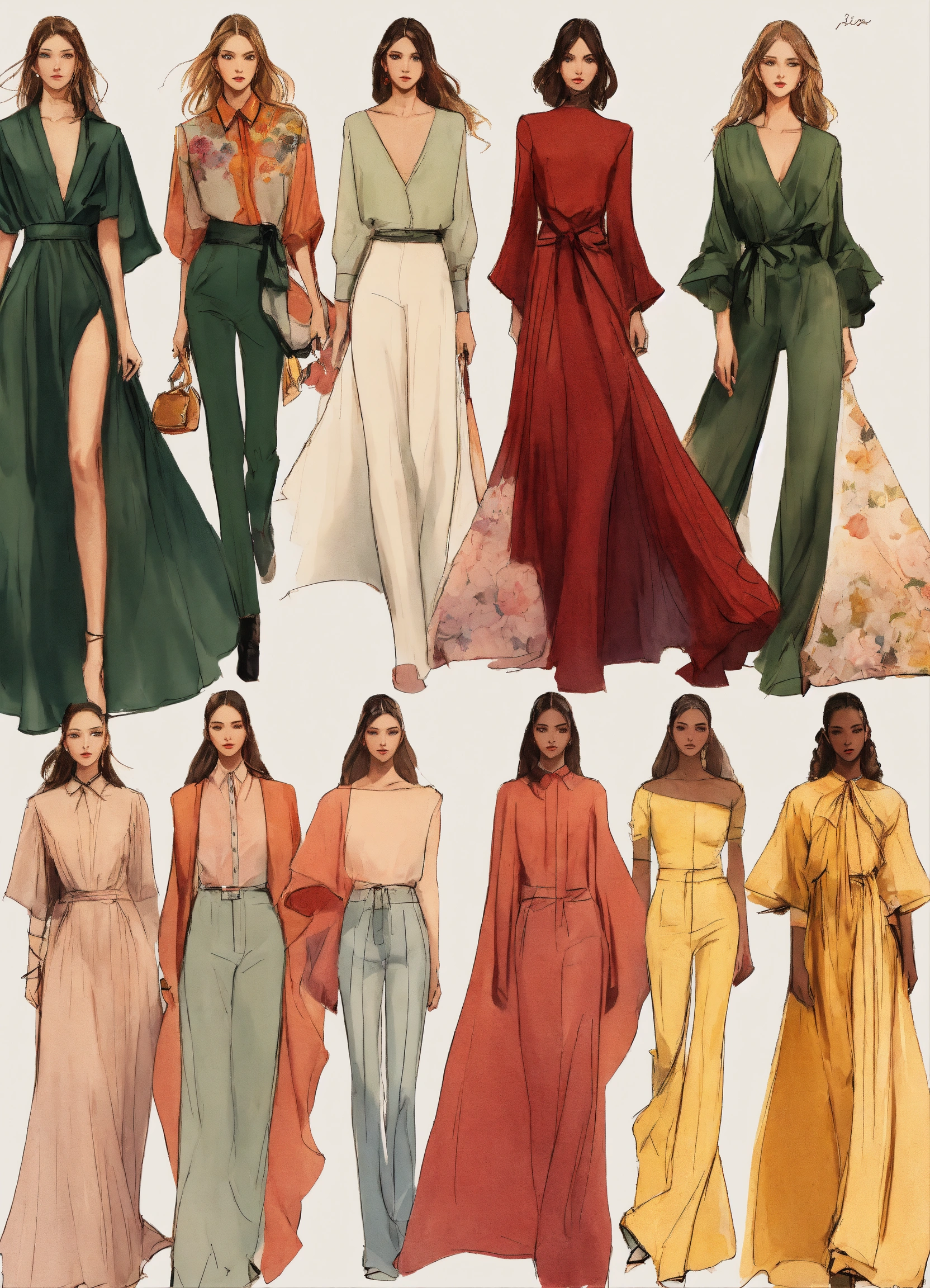 Lexica - Fashion illustrations, 12 different designs, rough sketches ...