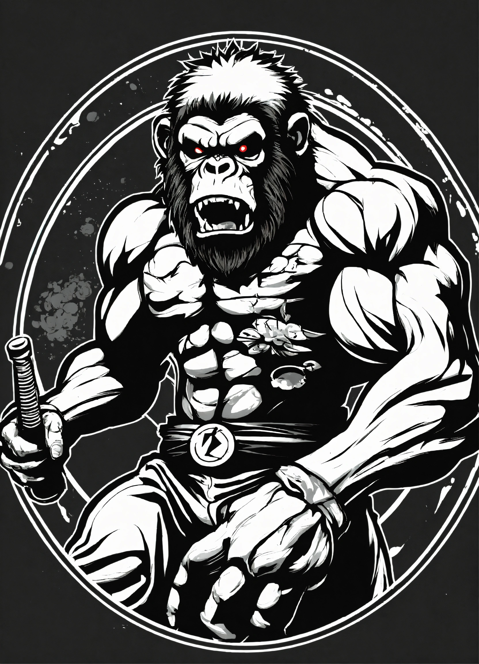 Lexica - Zombie killer ape street fighter black and white circle logo full body fighting stance ...
