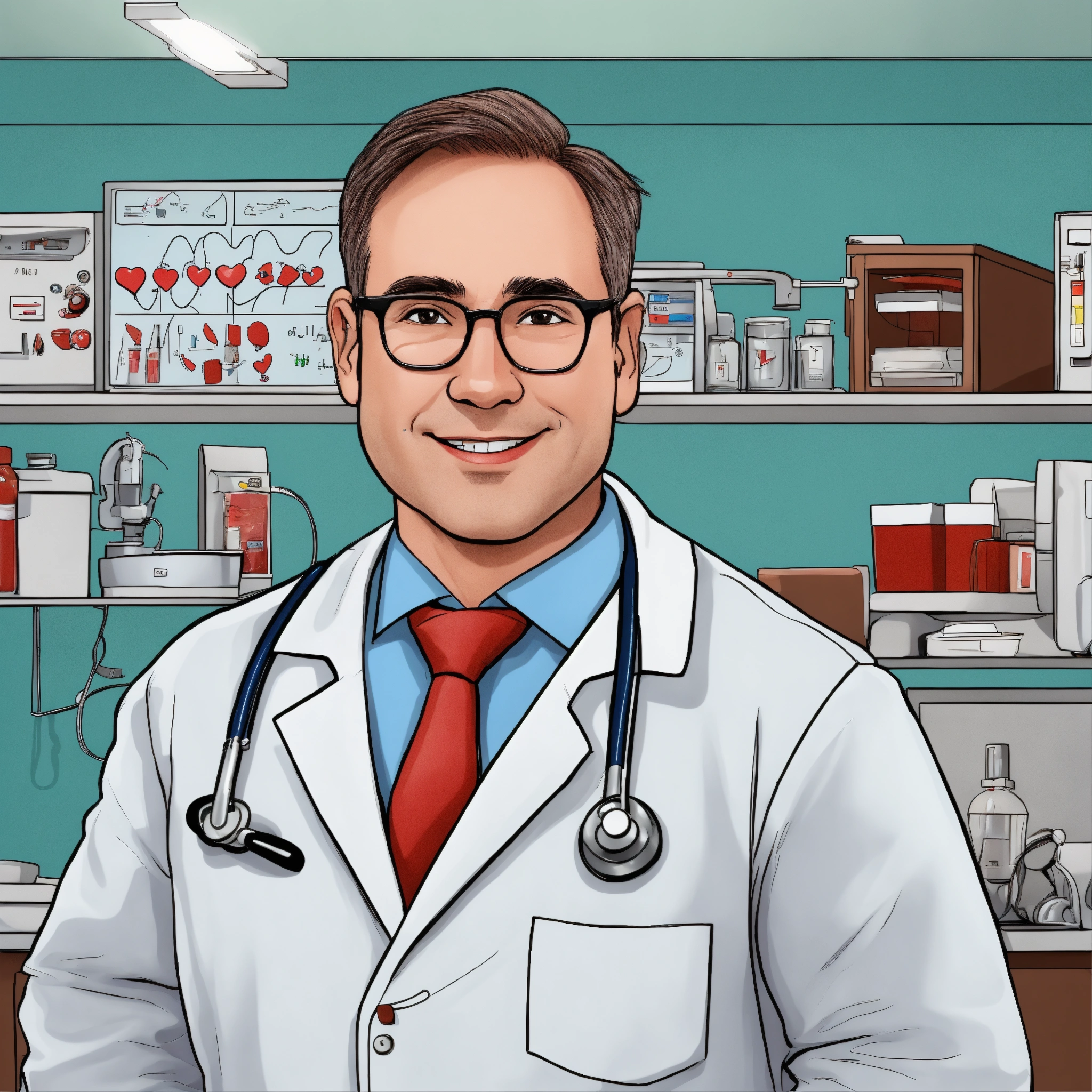 Lexica - Make a serious cartoon of a charismatic 40 years old cardiologist