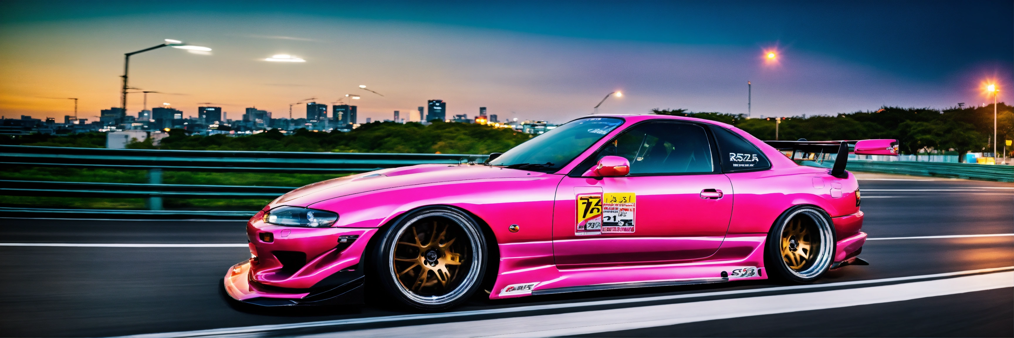 Lexica - A colorful pink Nissan Silvia S15 with a wide-body kit racing ...