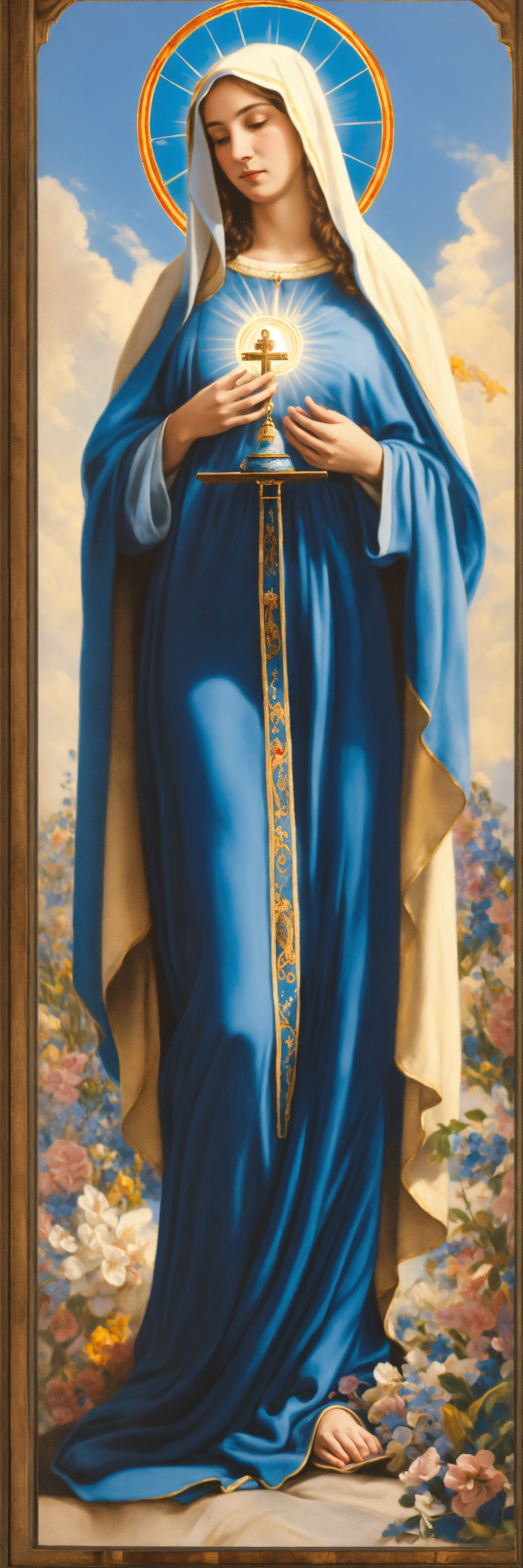 Lexica - A full size portrait of Mother Mary, cloaked in a heavenly ...