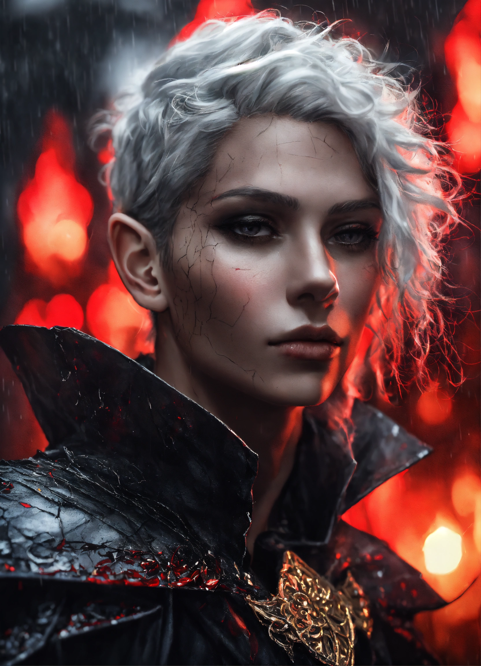 Lexica - Fantasy portrait of a ash-grey skinned elf, androgynous ...
