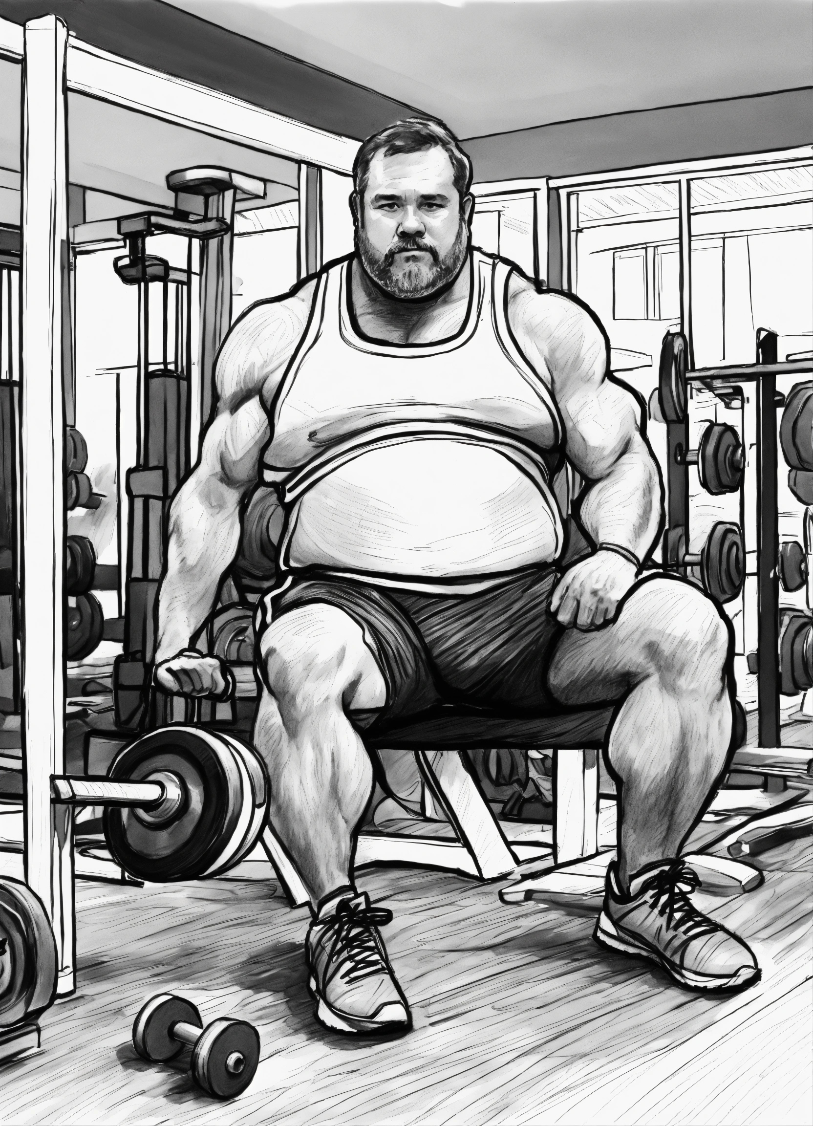 Lexica - Black & white pen and ink sketch of a middle aged with a dad ...