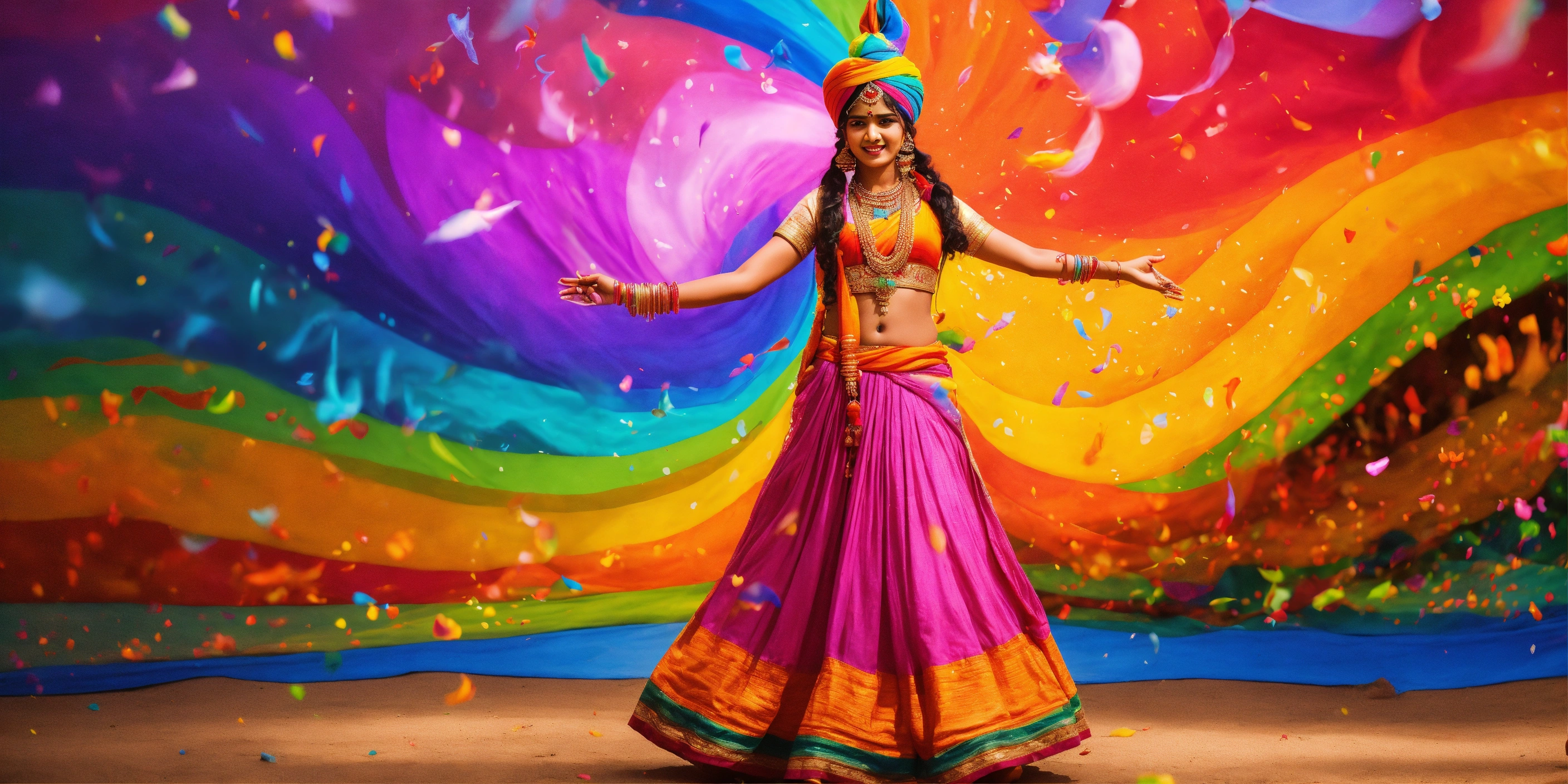 Lexica - A dreamlike image of the indian girl standing on a rainbow ...