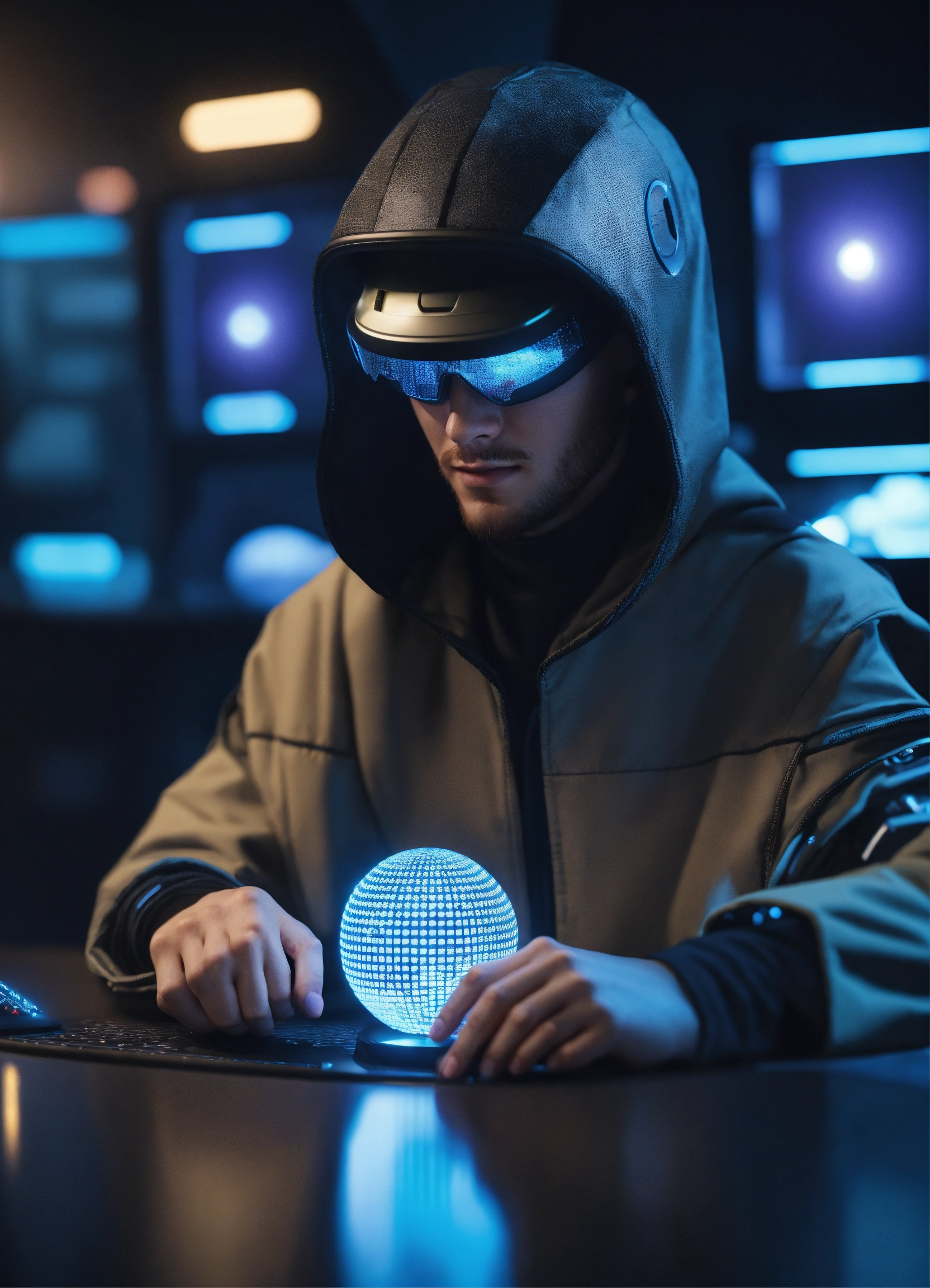 Lexica - Nerdy 25 year old male cyborg hacker wearing futuristic ...