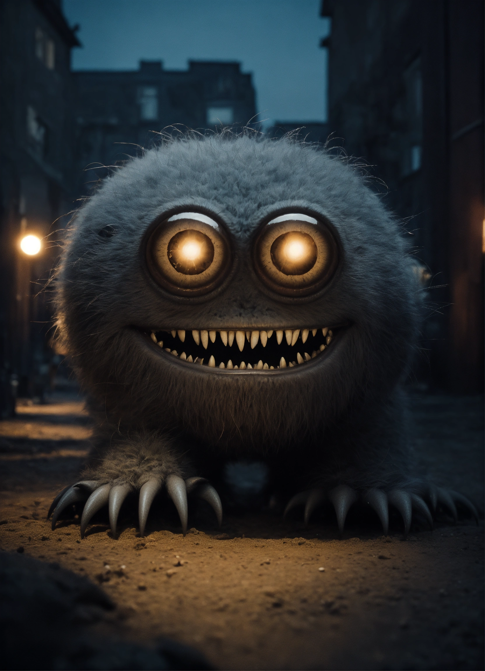 Lexica - Very cute, realistic grey monster whit many eyes standing in ...