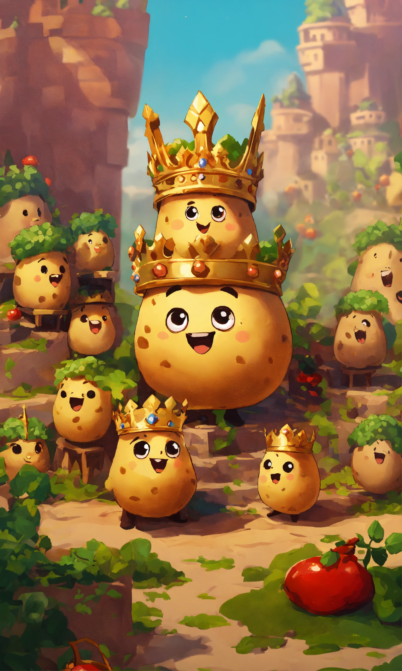 Lexica - Tiny potato kings wearing majestic crowns, sitting on thrones ...