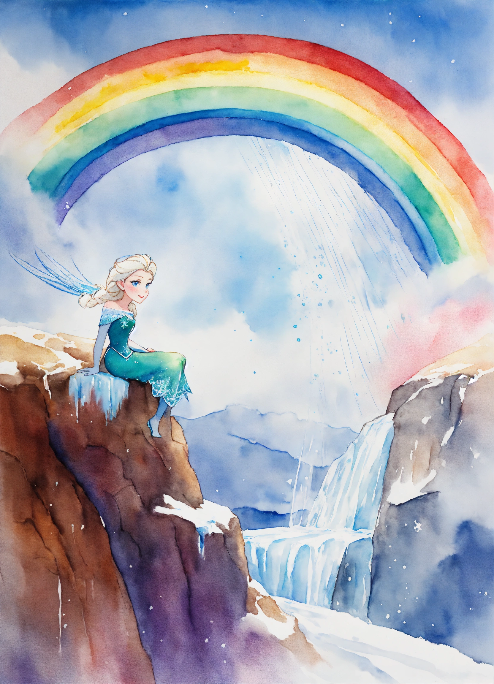 Lexica - Watercolour painting of Elsa from frozen using her ice powers ...