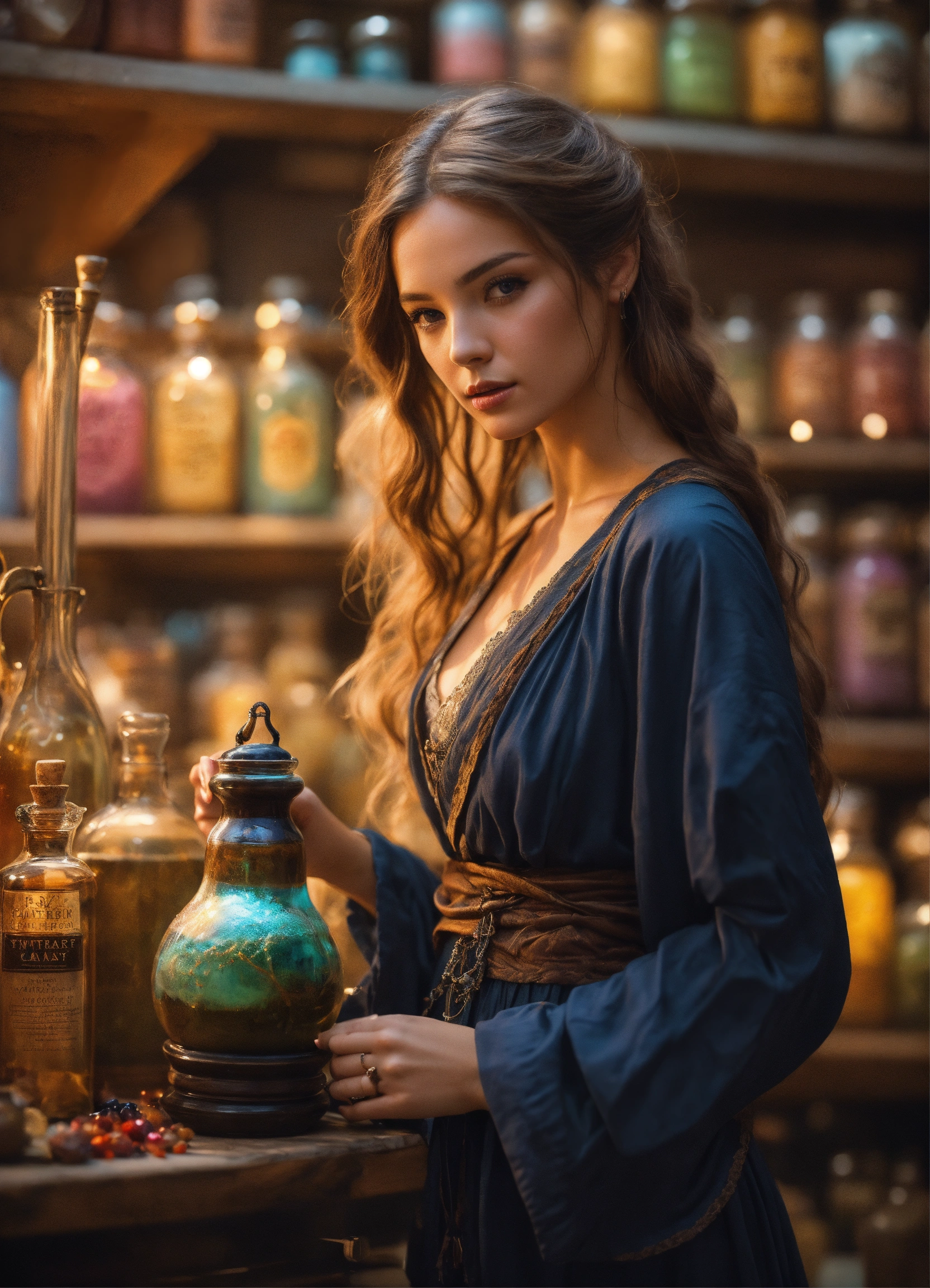 Lexica - Beautiful girl in a store awesome witch potions and potions ...