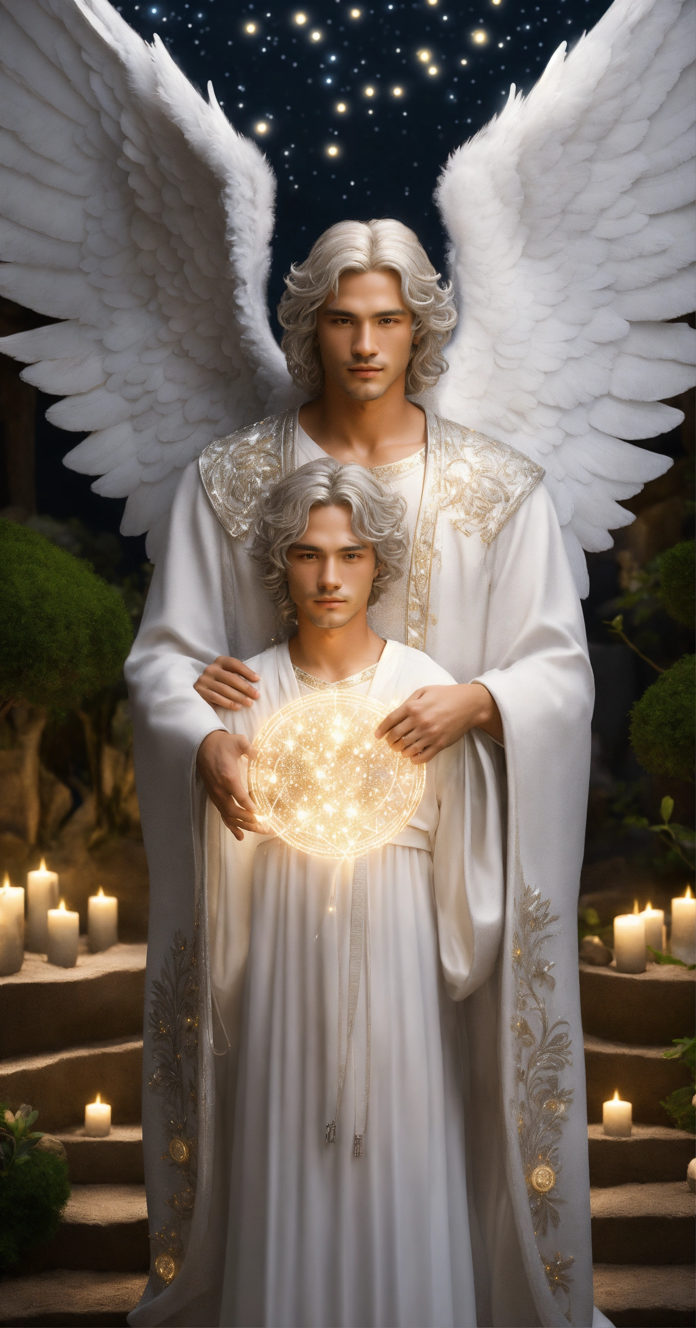 Lexica - 2 male guardian angels with detailed and luminous white angel wings. 1 male angel of 30 ...