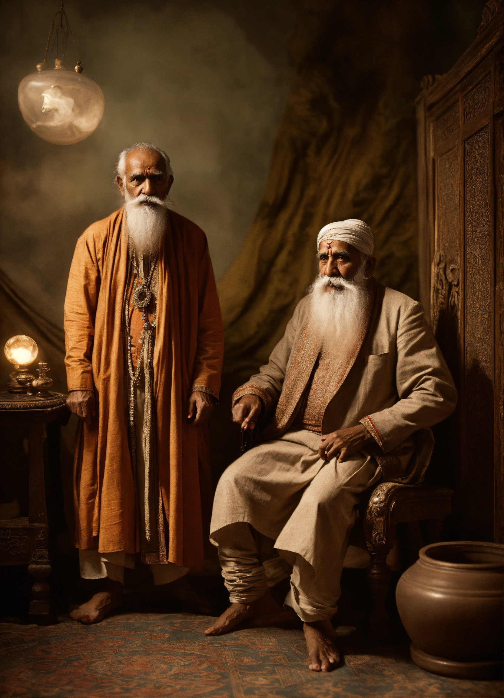 Lexica - Old man wearing hindu fakir, with a turbant, standing next to ...