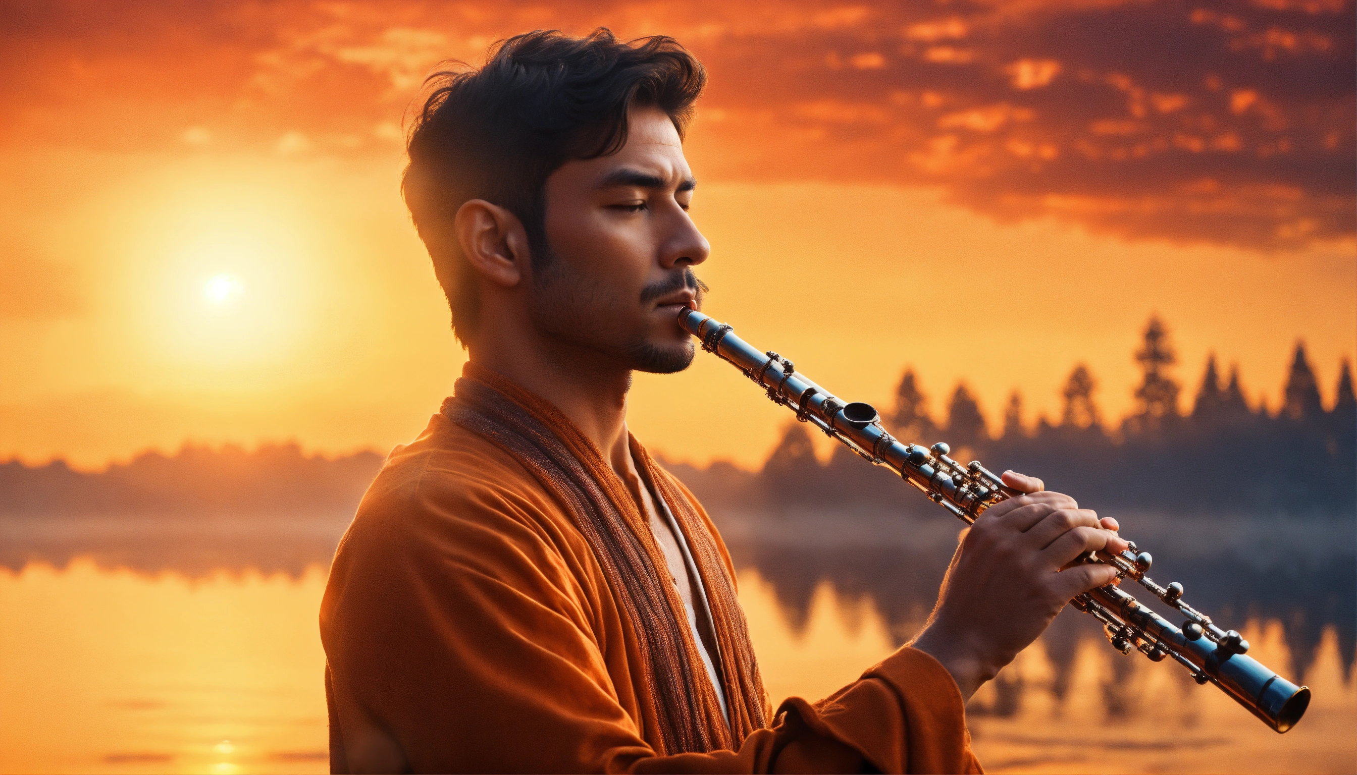 Lexica - A handsome man playing a small flute, bright universe, bright ...