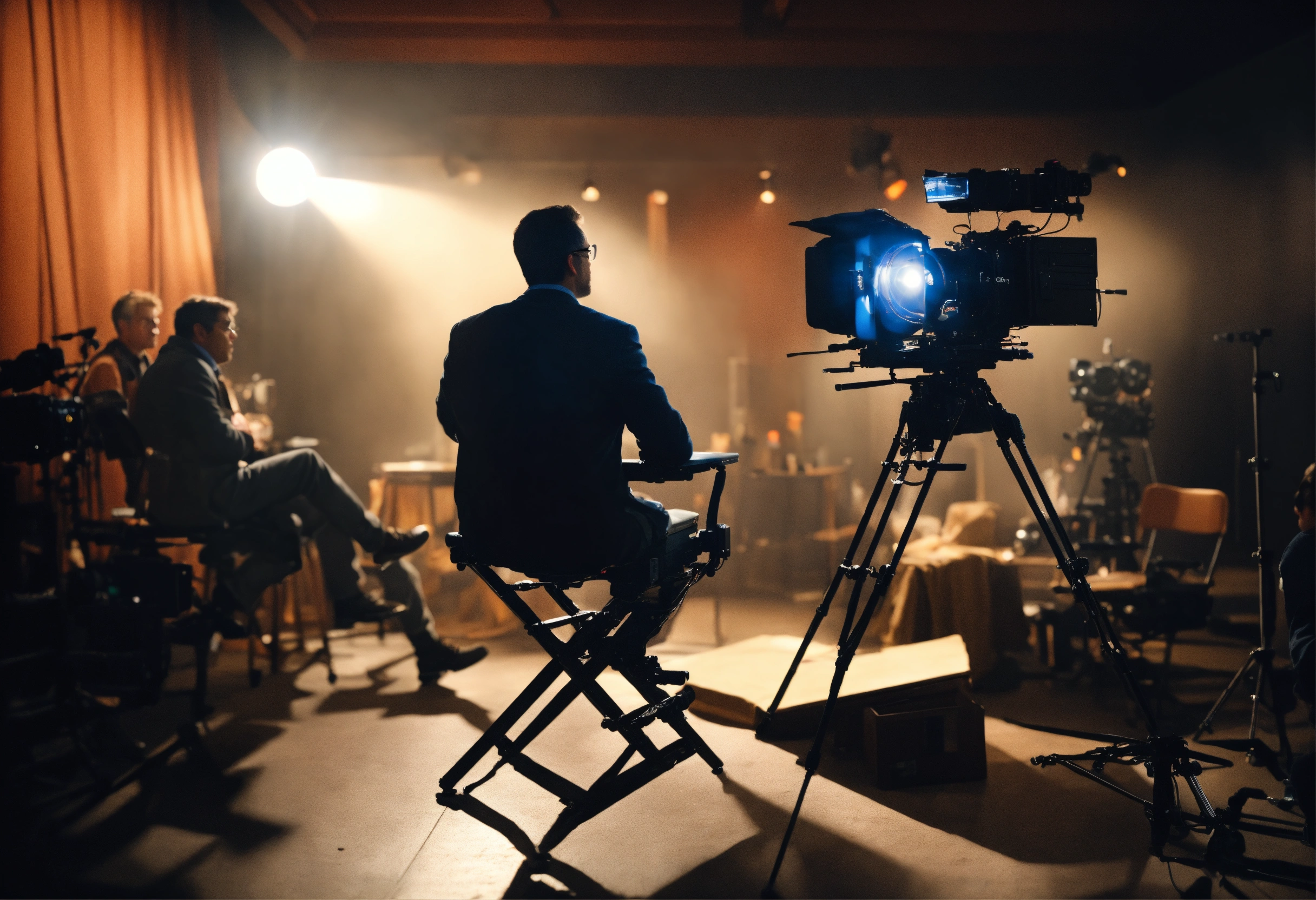 Lexica - Movie set. The director in the director's chair looks towards ...